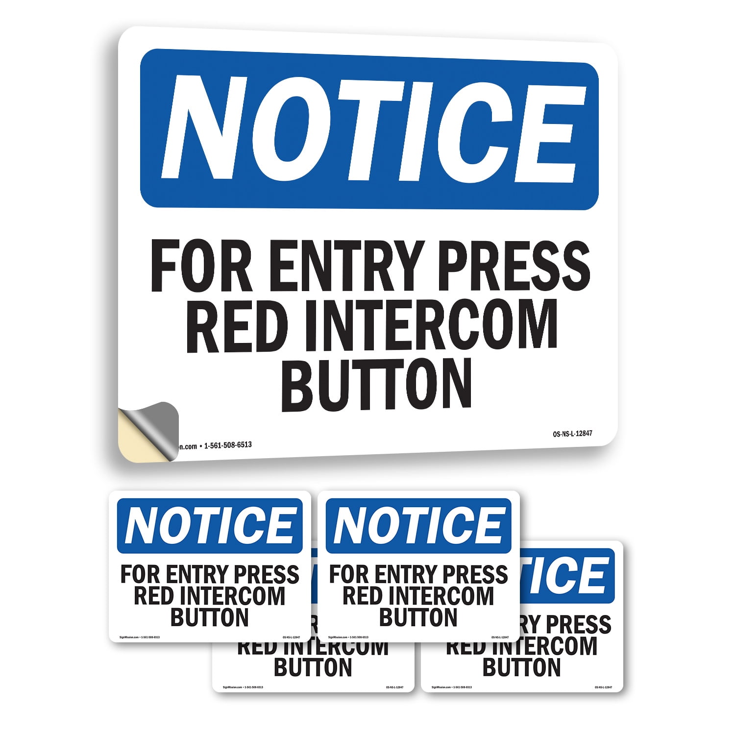 For Entry Press Red Intercom Button OSHA Notice Vinyl Decal Label 7 ...