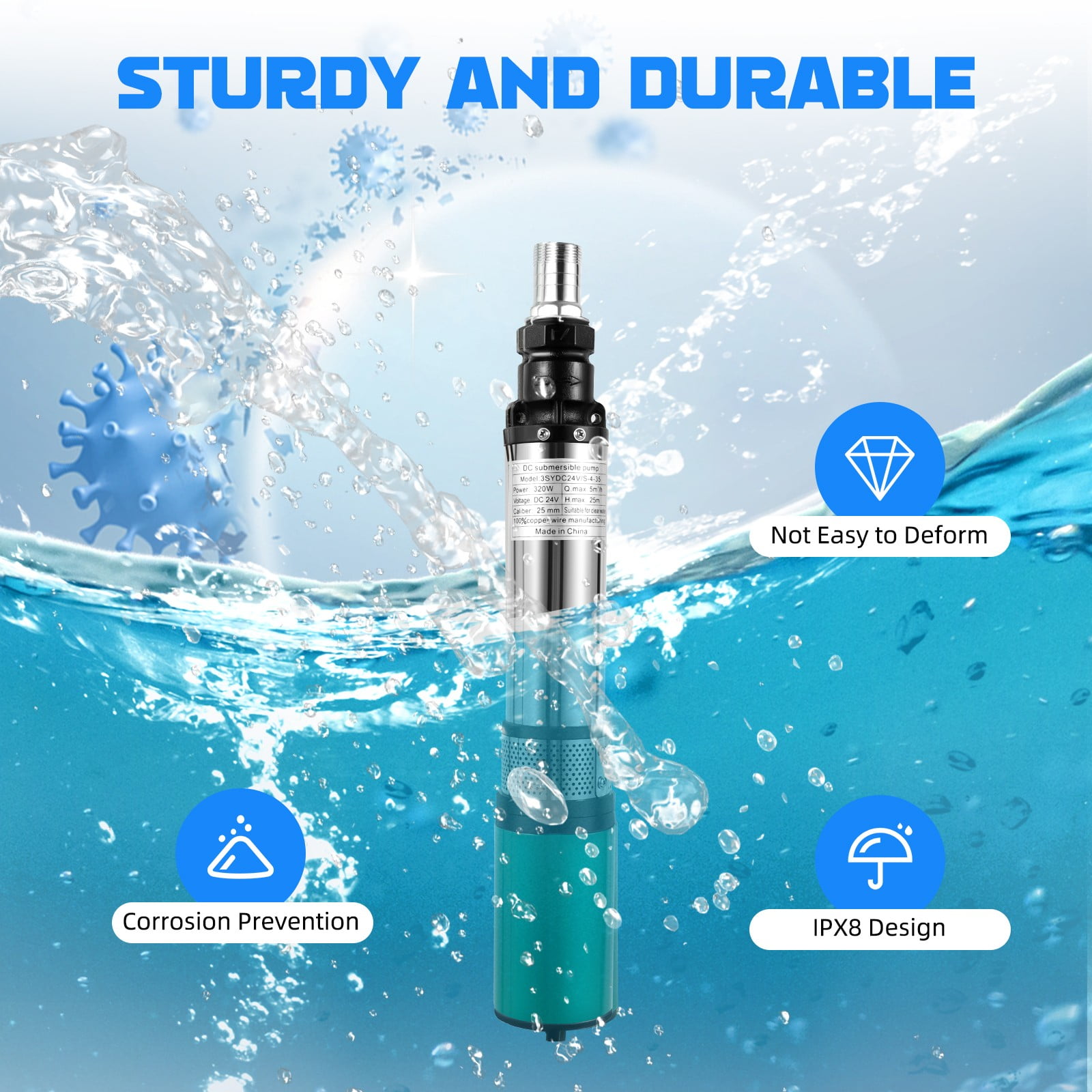 For Farm Irrigation Solar Deep Well Water Pump 320W Steel Submersible ...