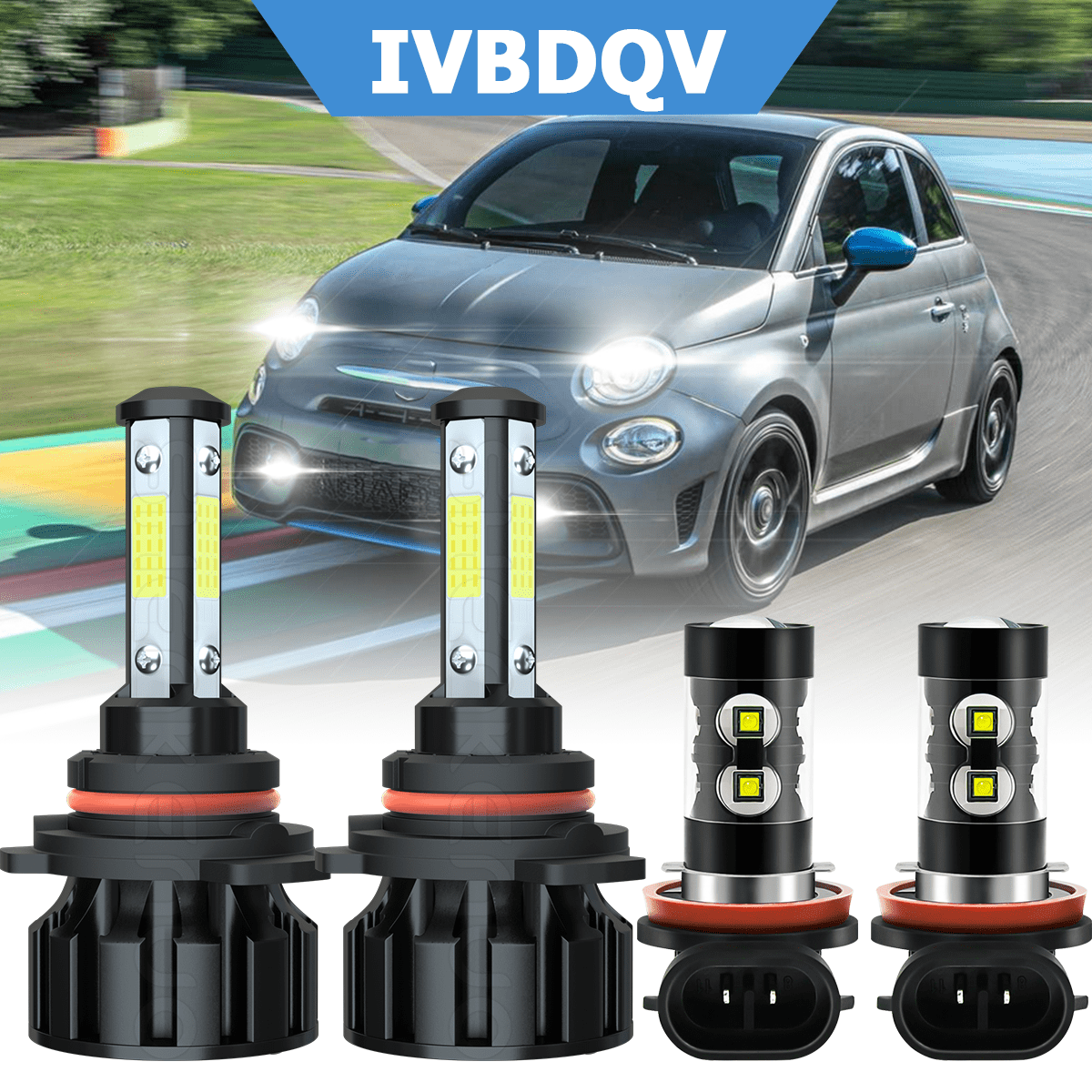 For Fiat 500 2012-2019 LED Headlight Bulbs 9012 High/Low Beam+H11 Fog ...