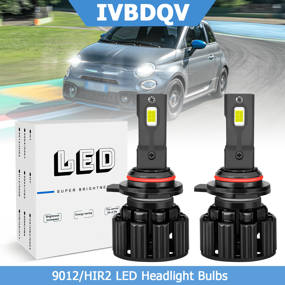 For Fiat 500 2012-2019 LED Headlights 9012/HIR2 High/Low Beam Bulb 2Pcs ...