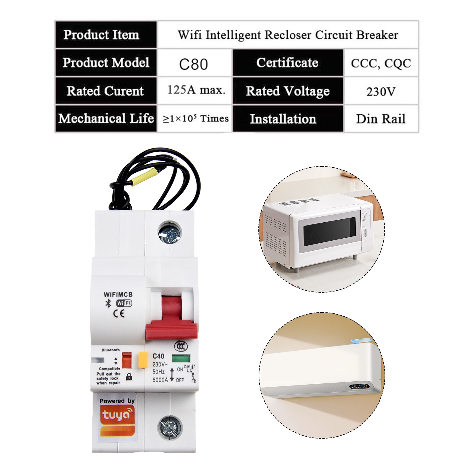 For For Tuya 40A WiFi For Smart Circuit Breaker Automatic Switch ...