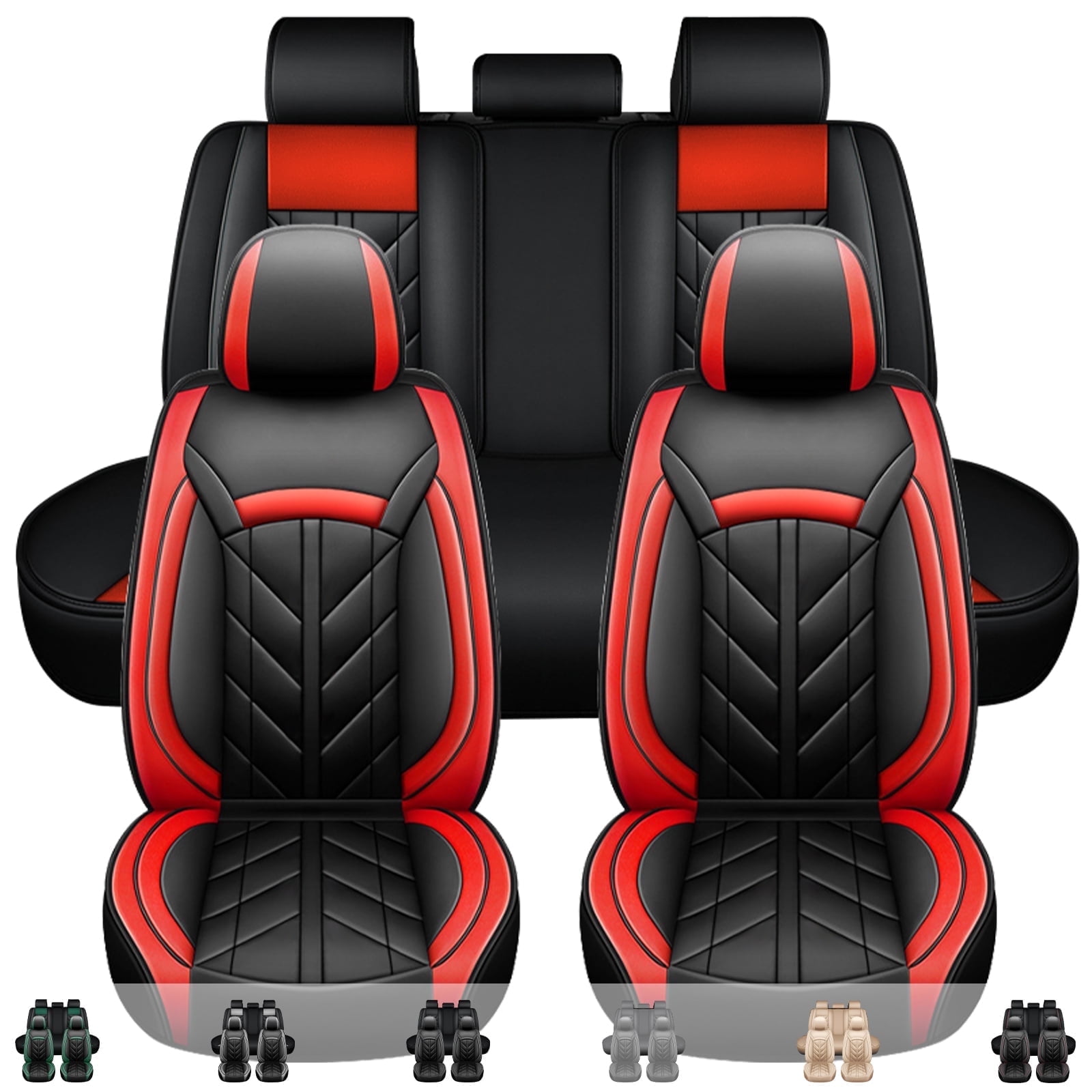 FANOTEK Black/Red, PU Leather, Waterproof, Front Rear Seat Covers, 5 ...