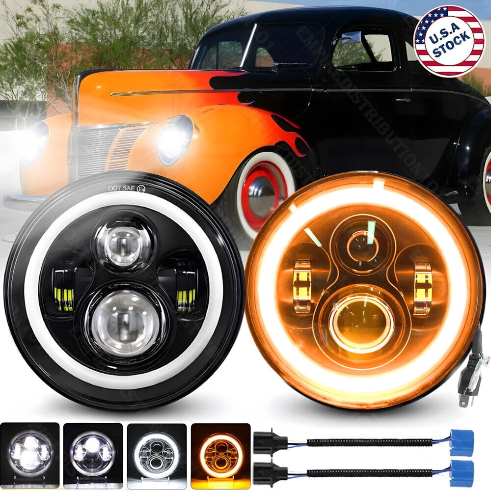 For Ford Deluxe 1939-1951 Halo 7" Inch Round LED Headlights DRL Angel ...