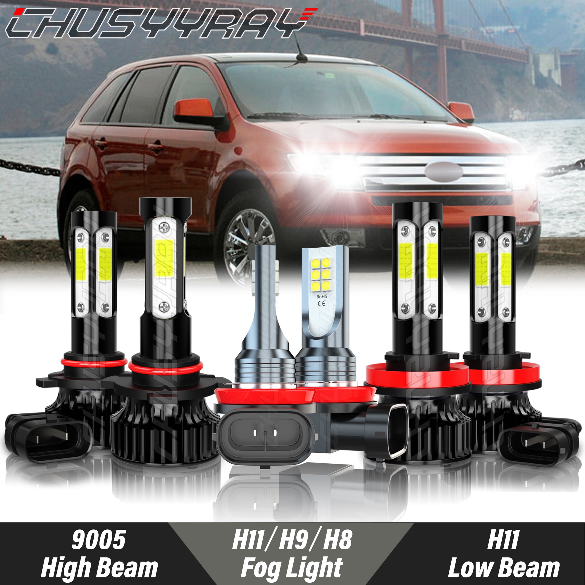For Ford Edge 2007-2010 LED Headlight High Low Beam Fog Light Lamps Kit ...
