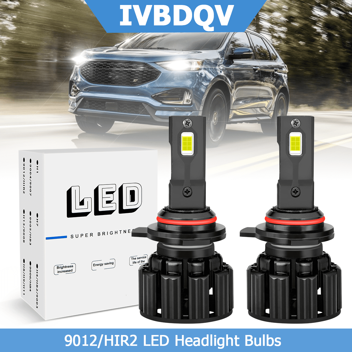 For Ford Edge 2011-2014 LED Headlights 9012/HIR2 High/Low Beam Bulb ...