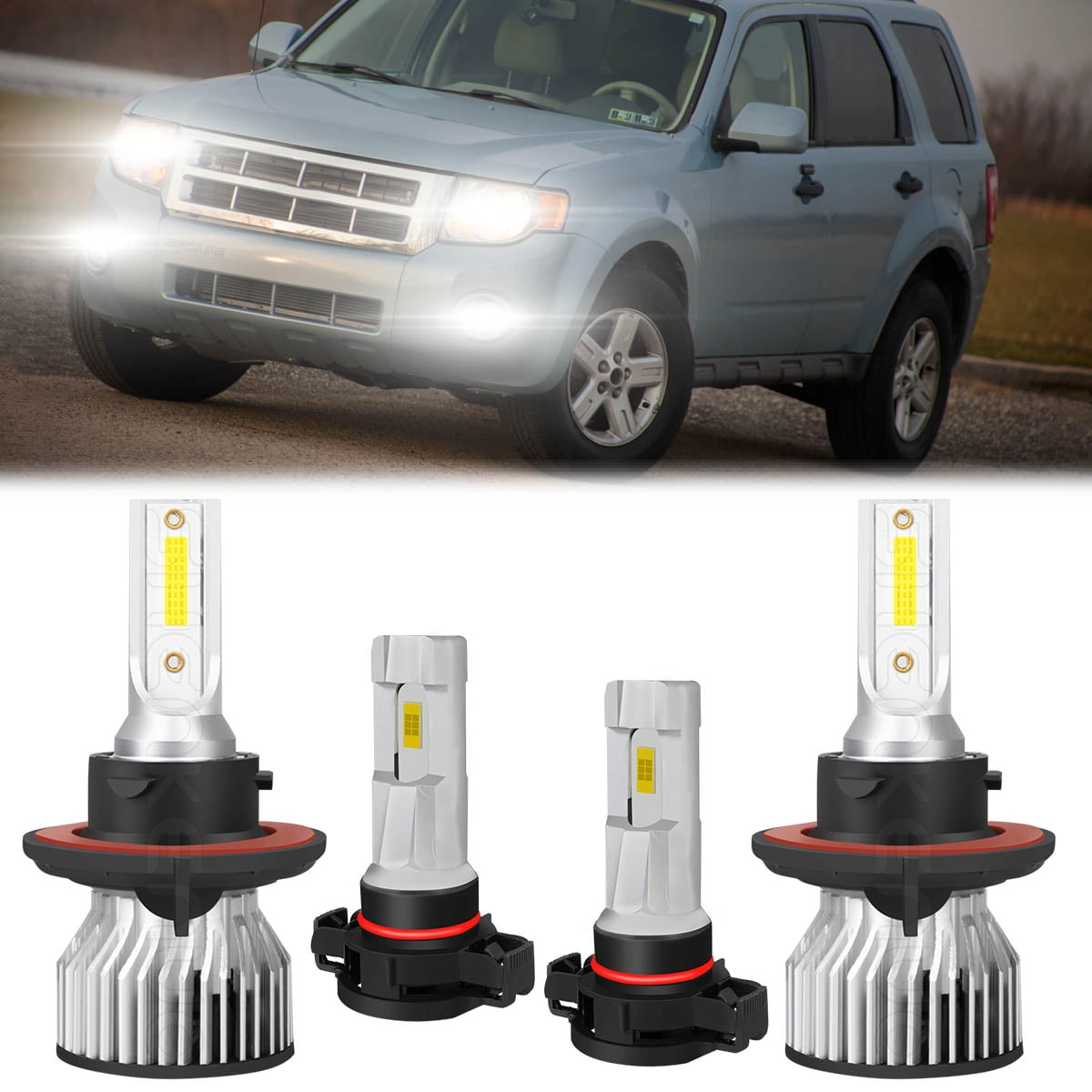 For Ford Escape 2008-2012 - 4PC 6000K LED Headlights + Fog Light Bulbs ...
