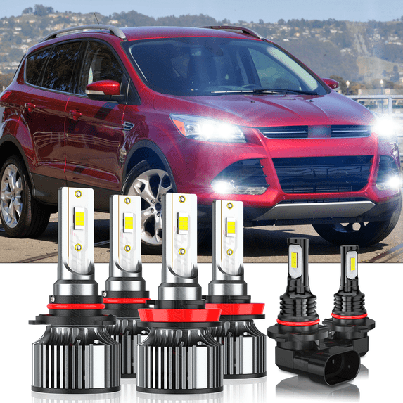 CHUSYYRAY LED Headlight and Fog Light Bulbs Kit, 6500K Cool White, 9005 ...