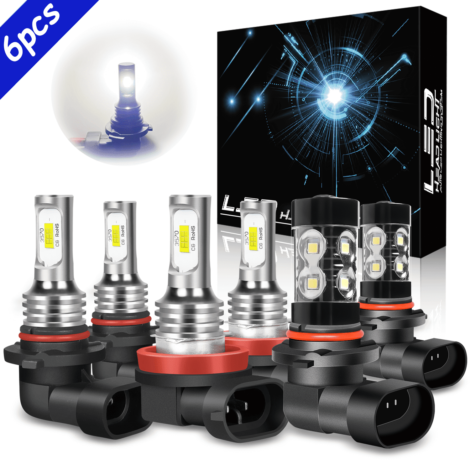 For Ford Escape 2013-2016 LED Headlight Bulbs High Low Beam Fog Light ...