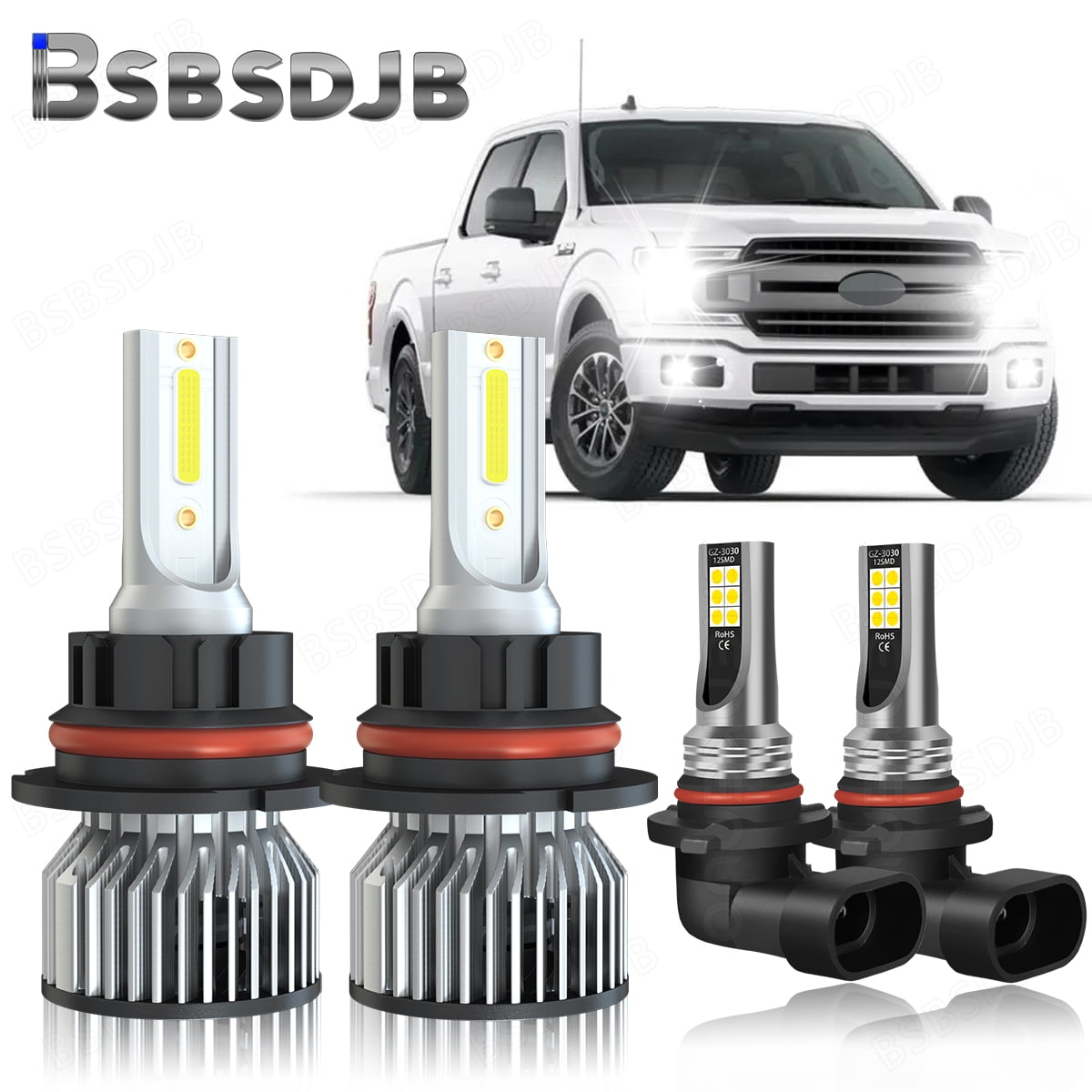 For Ford F-150 1997 1998 Combo 9007+9006 LED Headlight + Fog Light Bulbs 6000K - Walmart.com