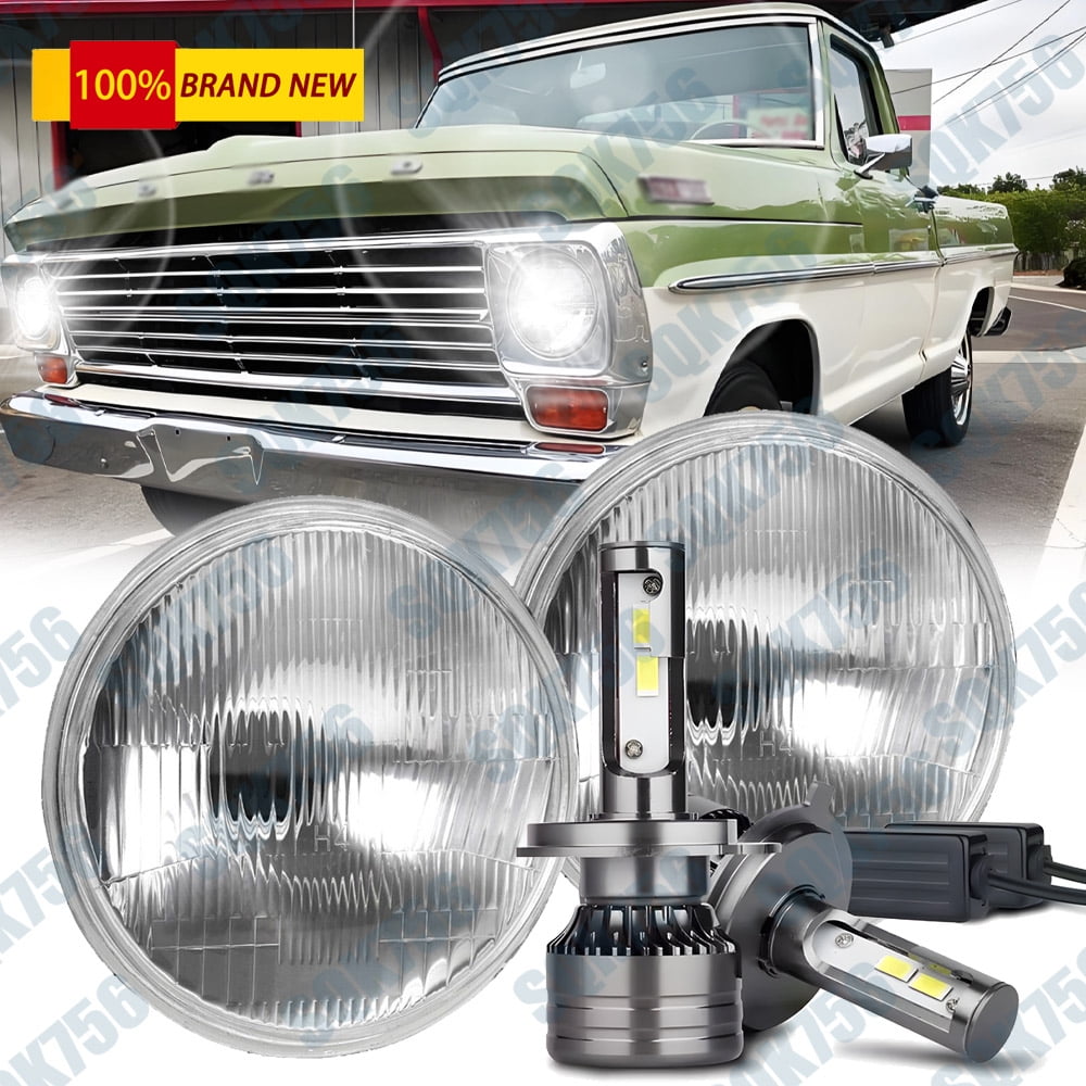 For Ford F100 F150 F250 Truck Pair Chrome 7 inch Round LED Hi/Lo Beam ...