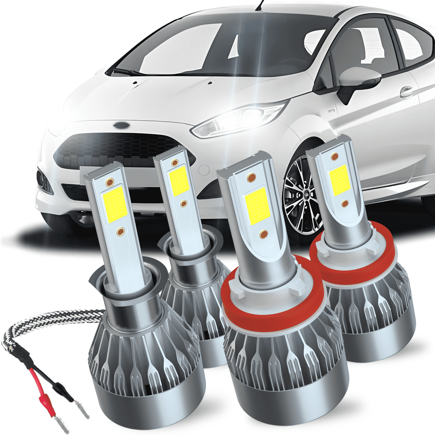For Ford Fiesta 2014-2019- 4x Front LED Headlight High/Low Beam Bulbs ...
