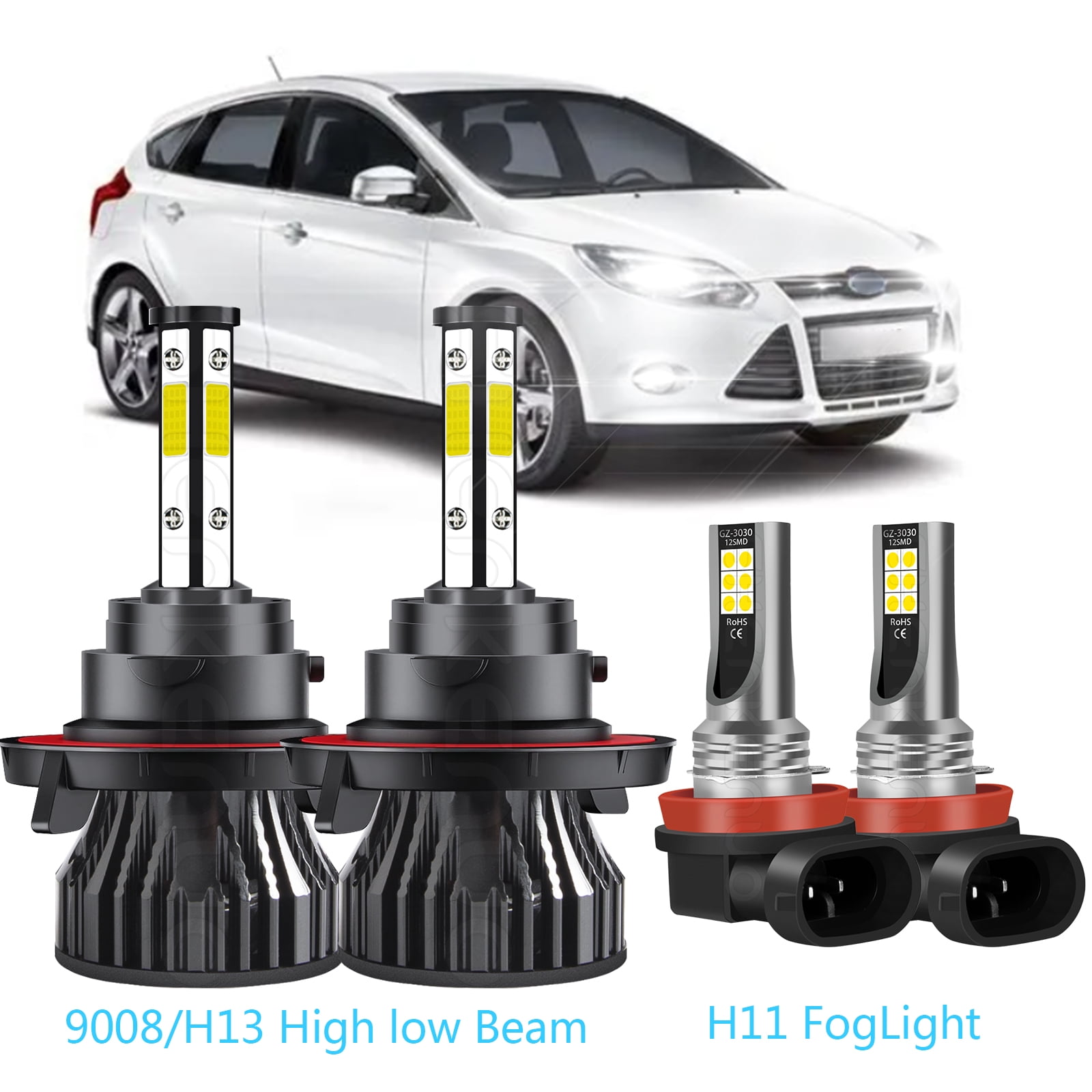 For Ford Focus 2008-2011 LED Headlights High Low Beam Fog Light Bulbs ...
