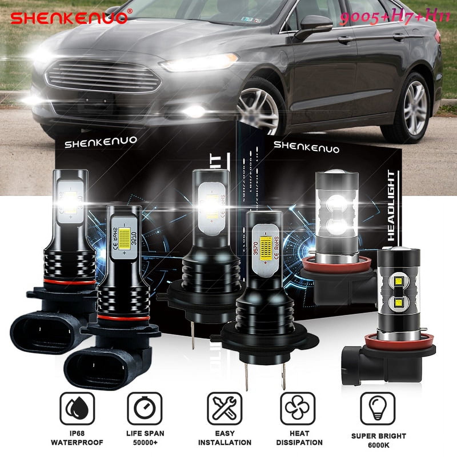 For Ford Fusion 2006-2016 6000K 9005 H7 LED Headlight High-Low + H11 ...