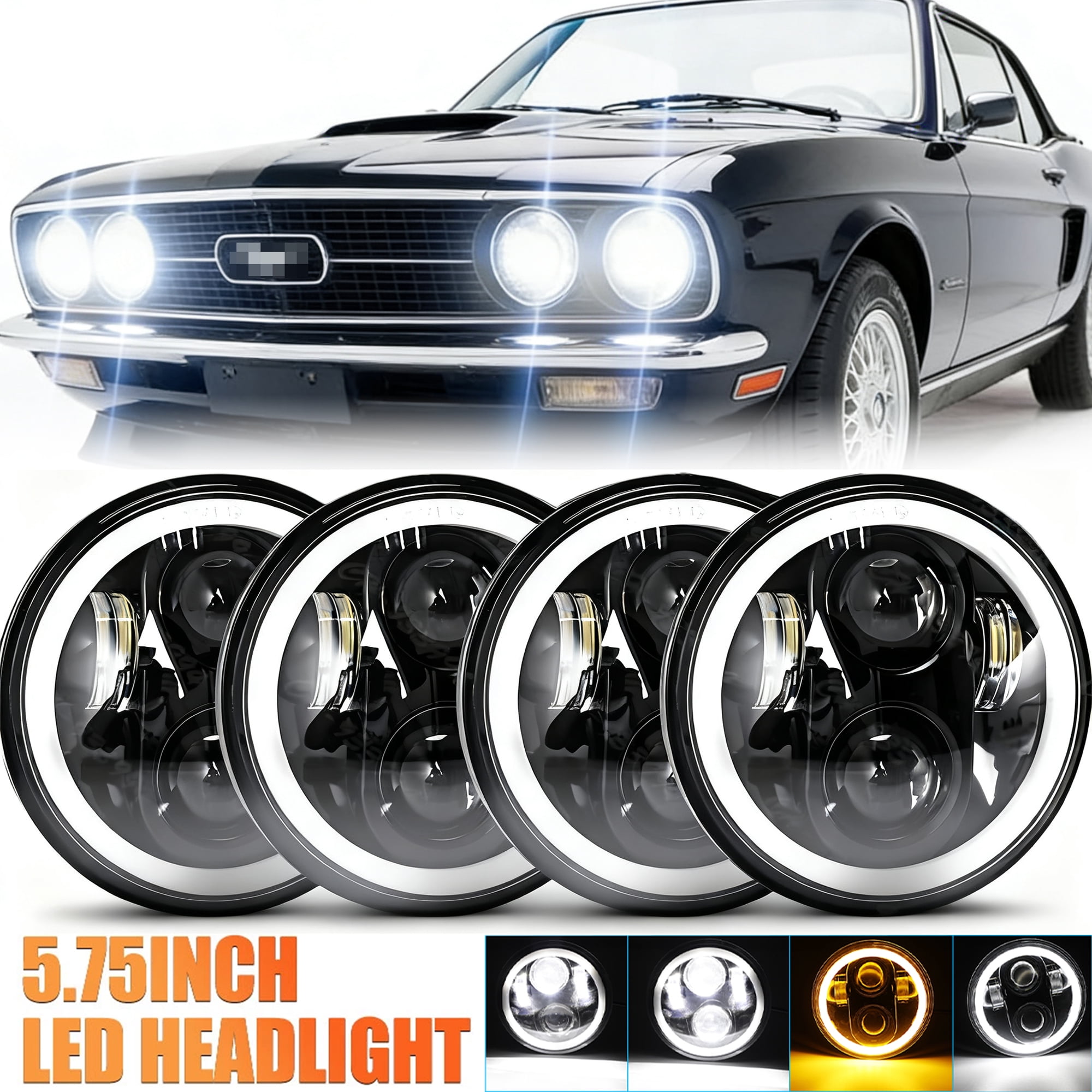 For Ford Mustang 1969 4pcs 5.75" 5-3/4 LED Headlight Hi/Lo Sealed Beam ...