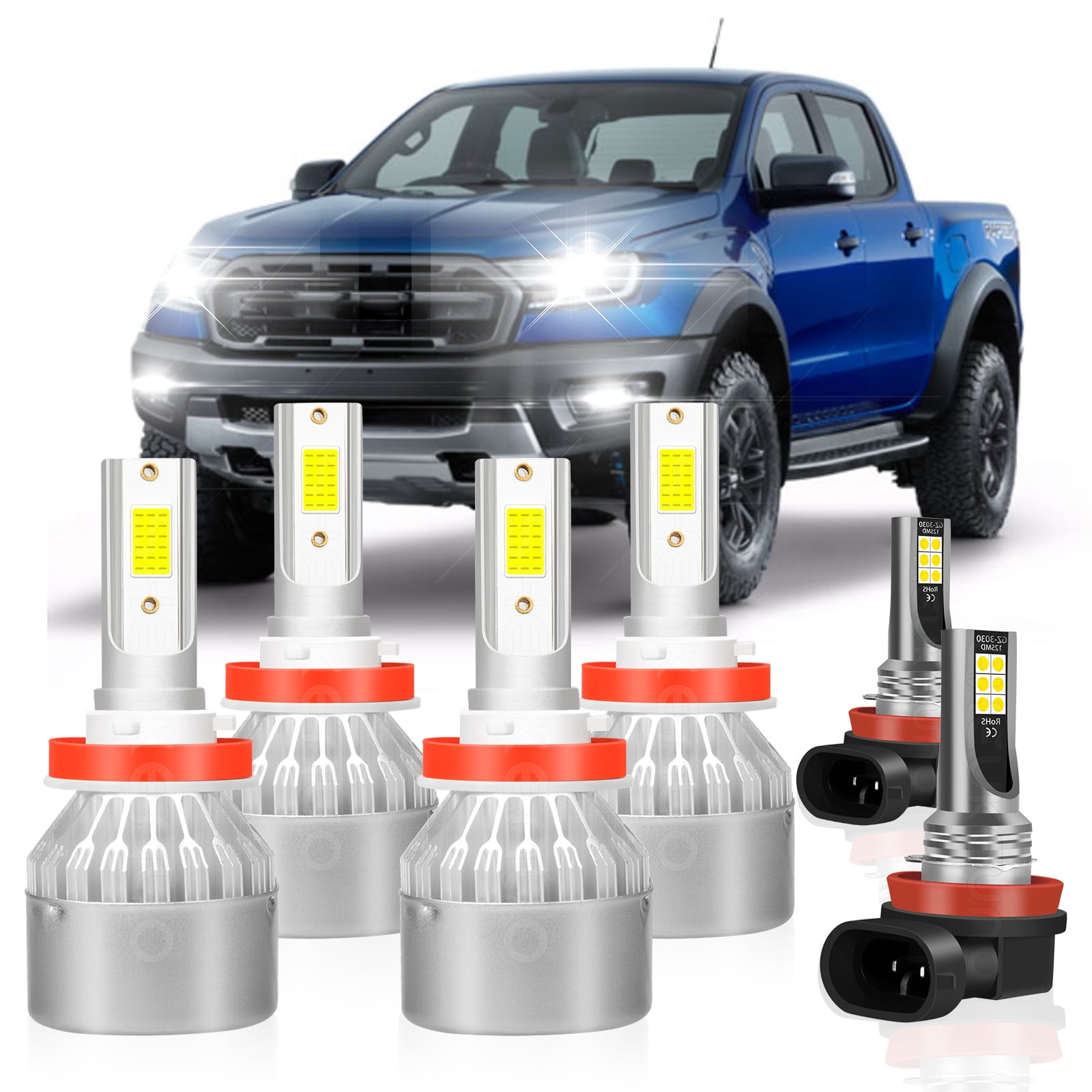 For Ford Ranger 2021 2022 2023 LED Headlight Hi-Lo Beam Fog Light Bulbs ...