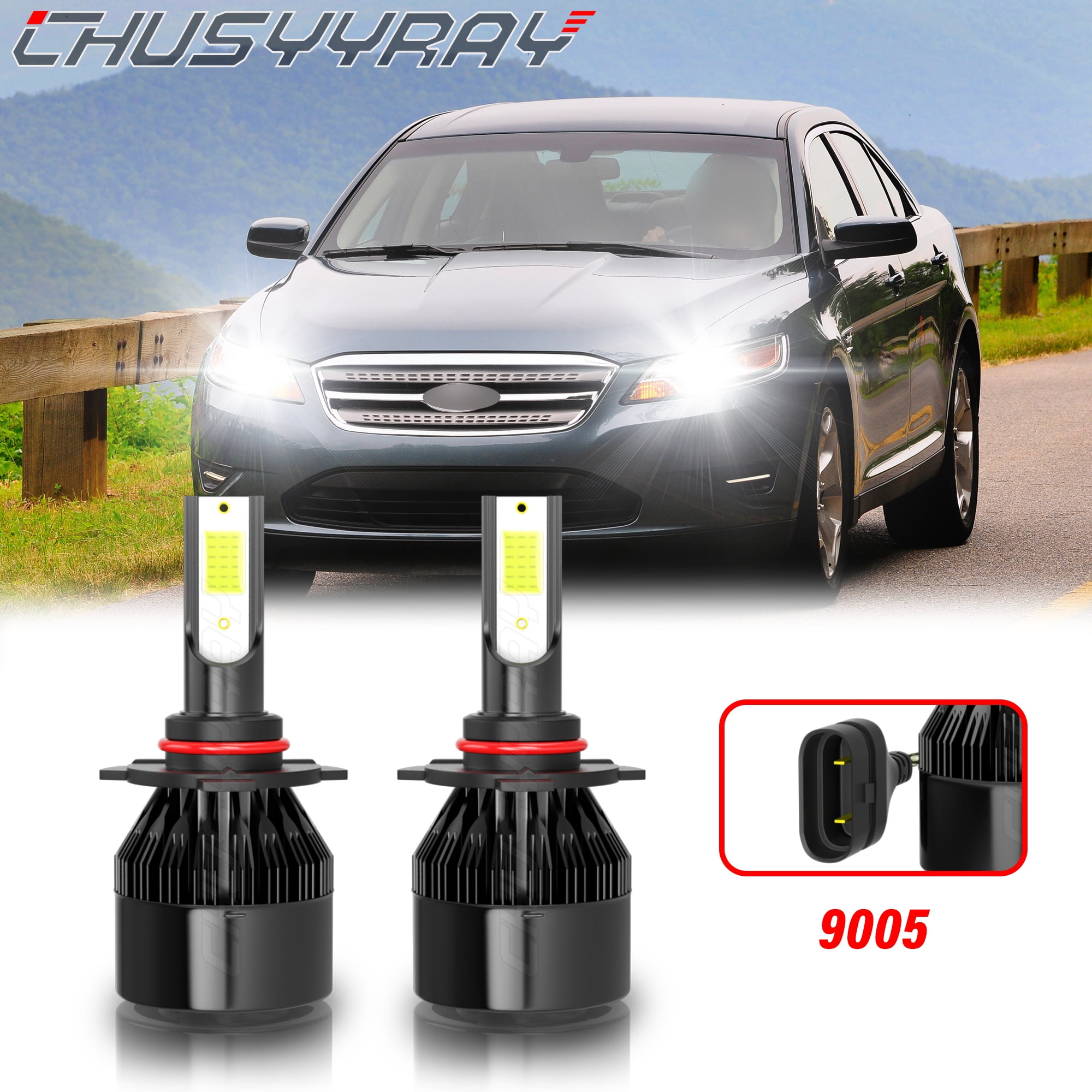 For Ford Taurus 2010 2011 2012 9005 HB3 LED High Low Beam Headlight ...