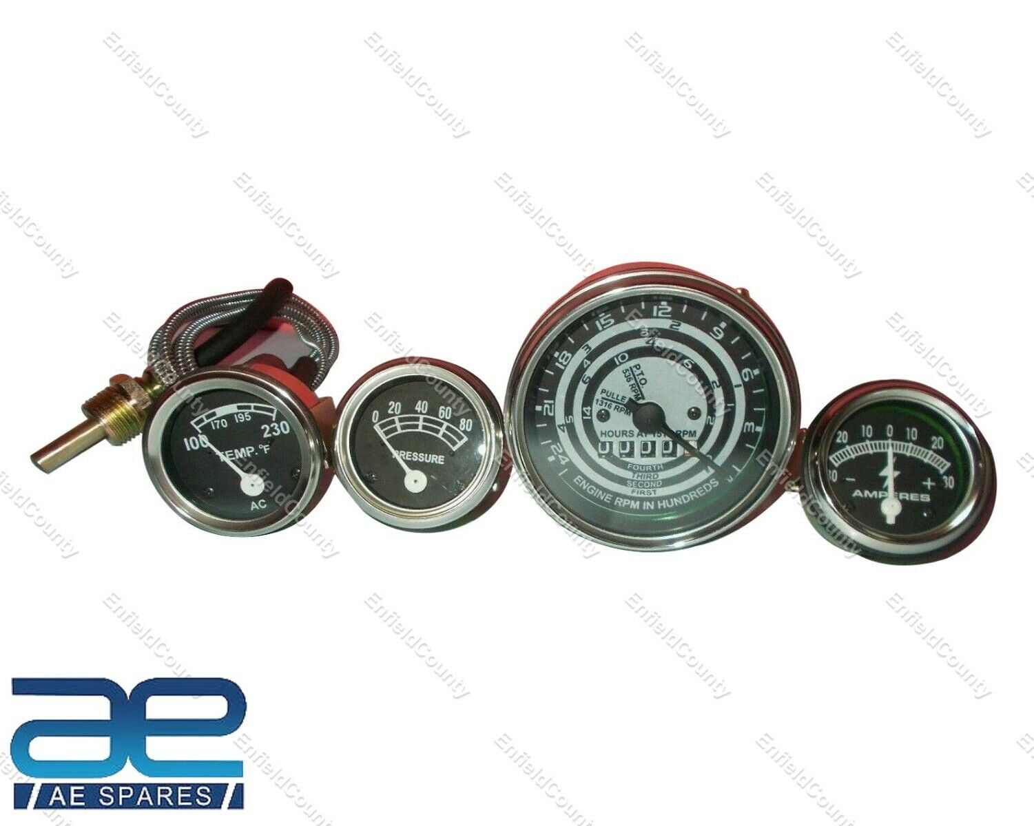 For Ford Tractor 8N 9N 2N Tachometer Temp Oil Amp Gauge Chrome bezels ...
