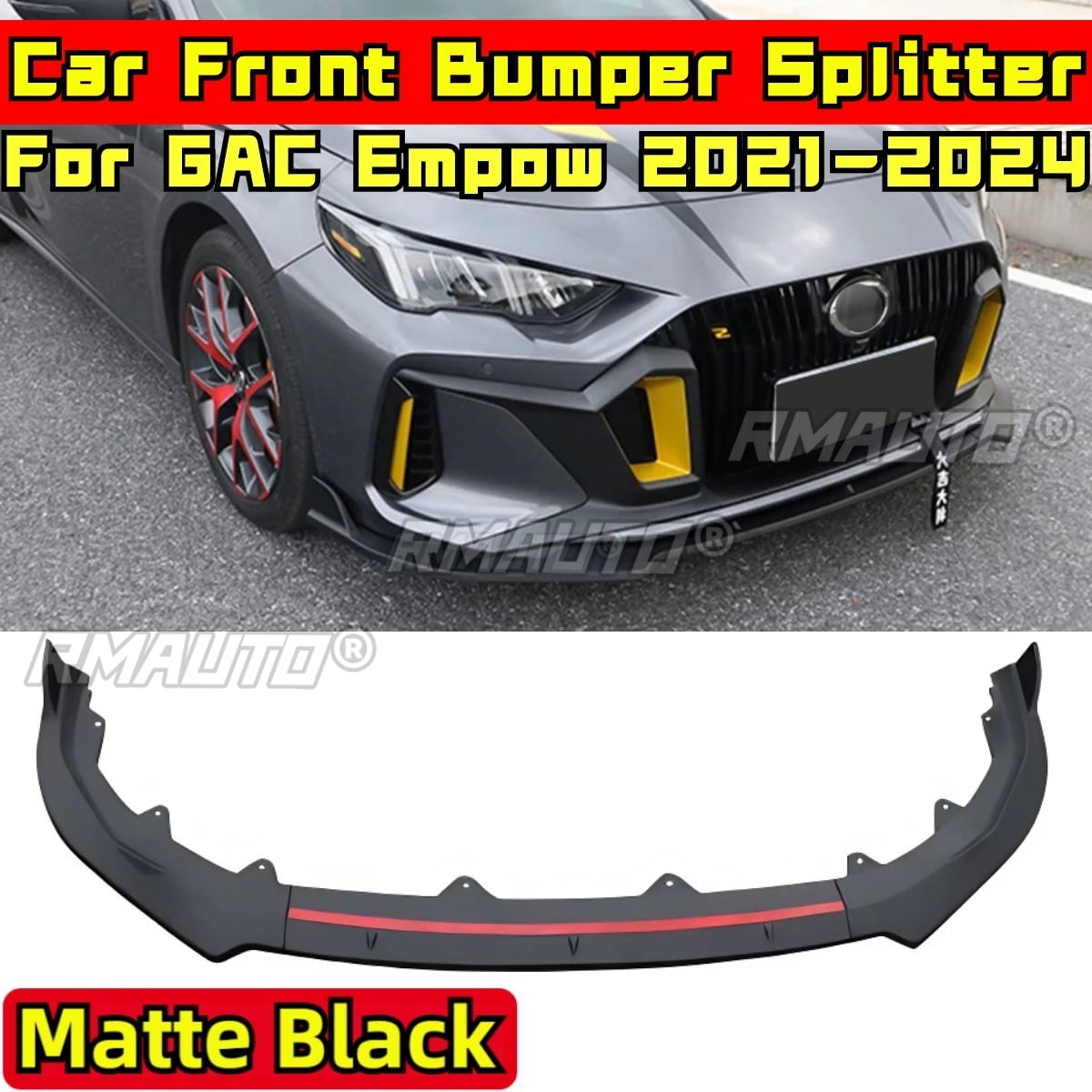 For GAC Empow 2021-2024 Body Kit Front Bumper Spoiler Glossy Black ...