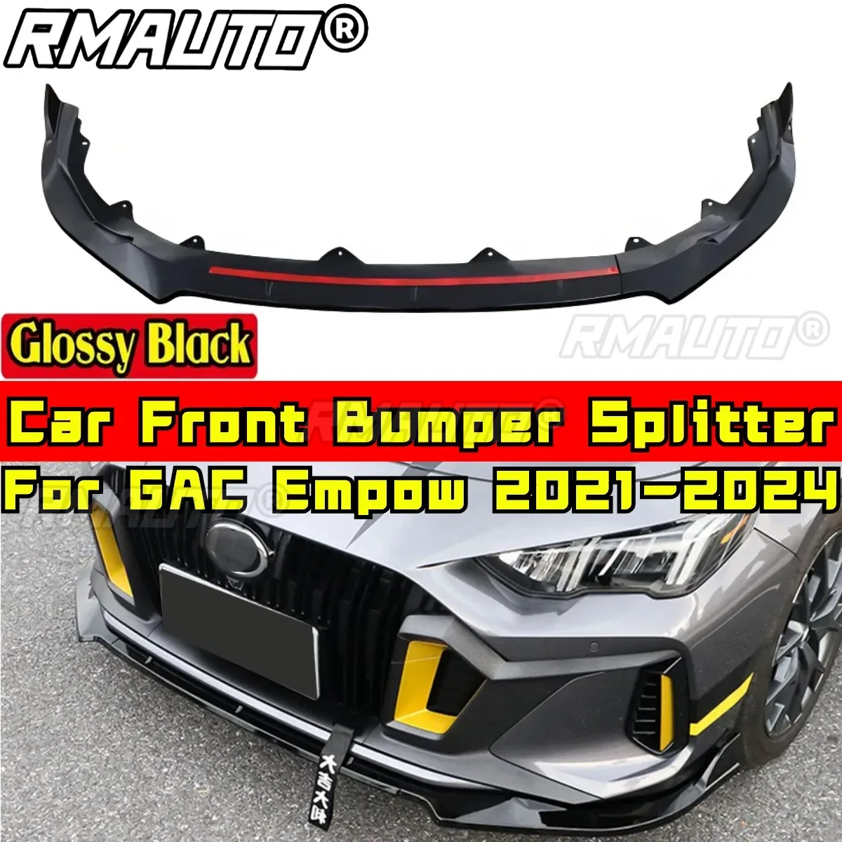 For GAC Empow 2021-2024 Body Kit Front Bumper Spoiler Glossy Black ...
