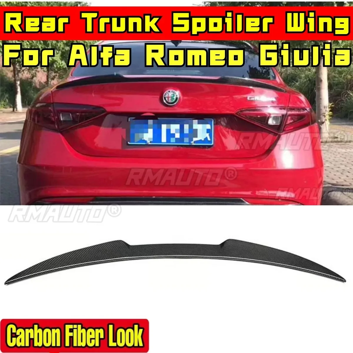 For Giulia Body Kit Rear Trunk Wing Carbon Fiber Look M4 Style Trunk ...