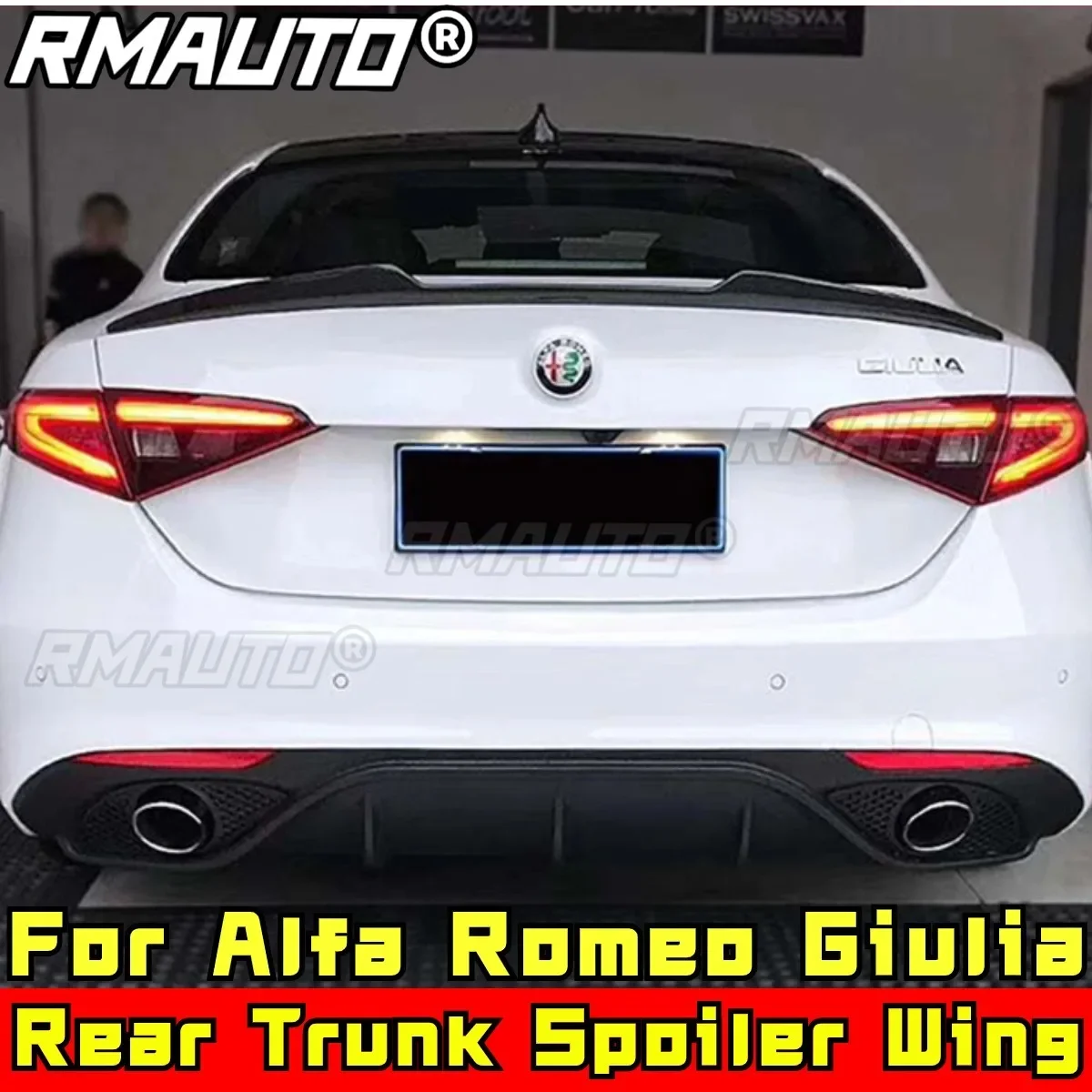 For Giulia Body Kit Rear Trunk Wing Carbon Fiber Look M4 Style Trunk ...