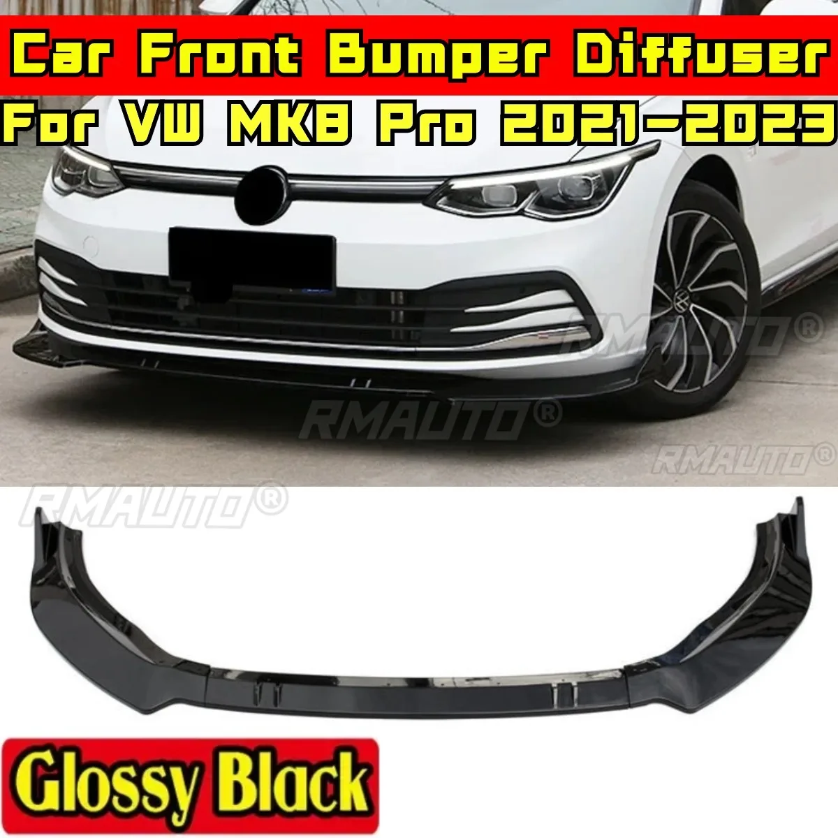 For Golf MK8 Pro Body Kit Front Bumper Lip Glossy Black Sport Style ...