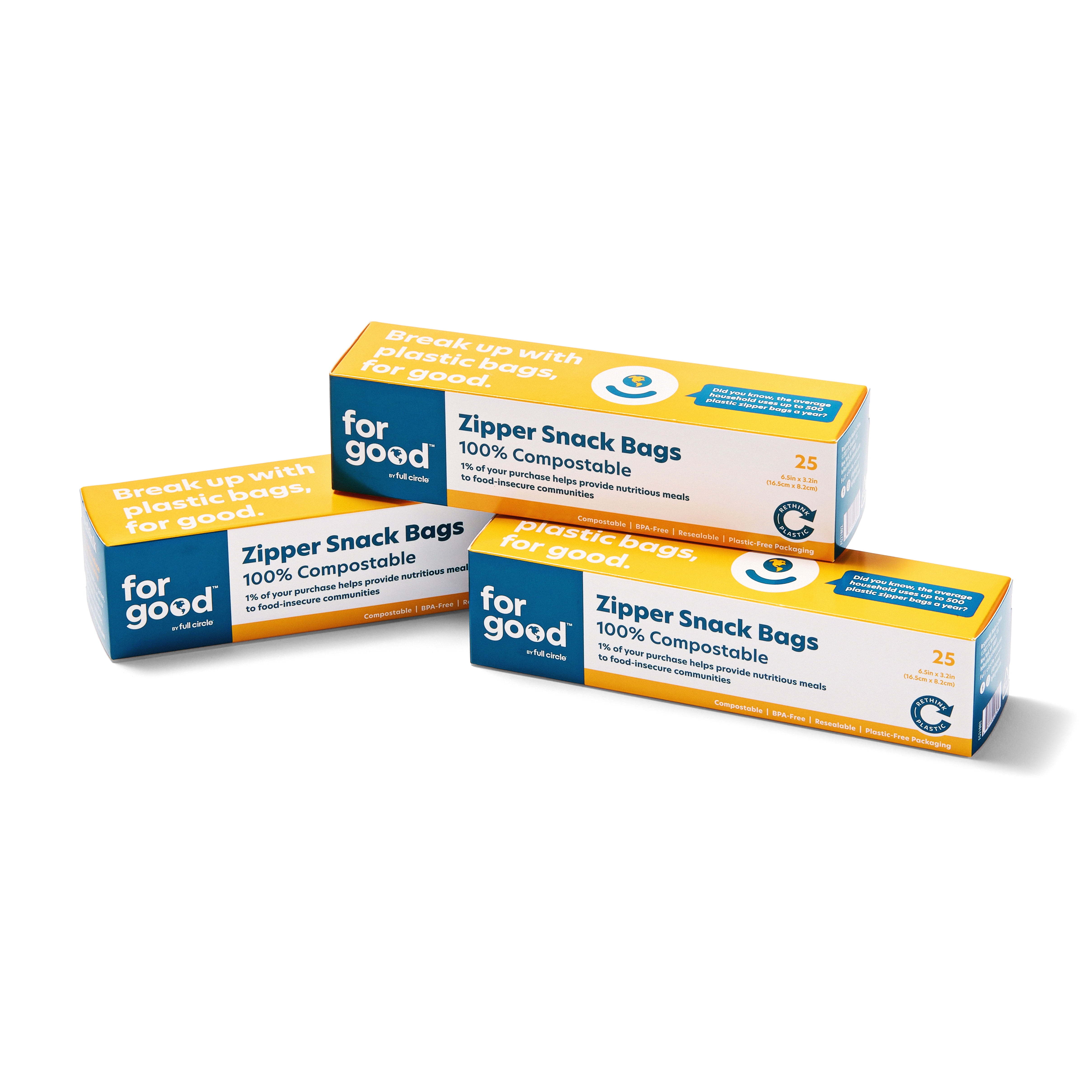 For Good Compostable Resealable Snack Bags – BPA Free, Zipper Seal, 25 ...