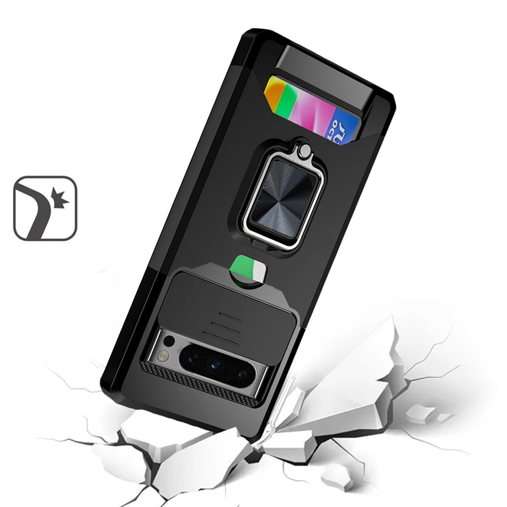 For Google Pixel 8 Pro 5G Hybrid Wallet with Ring Stand & Slide Camera ...