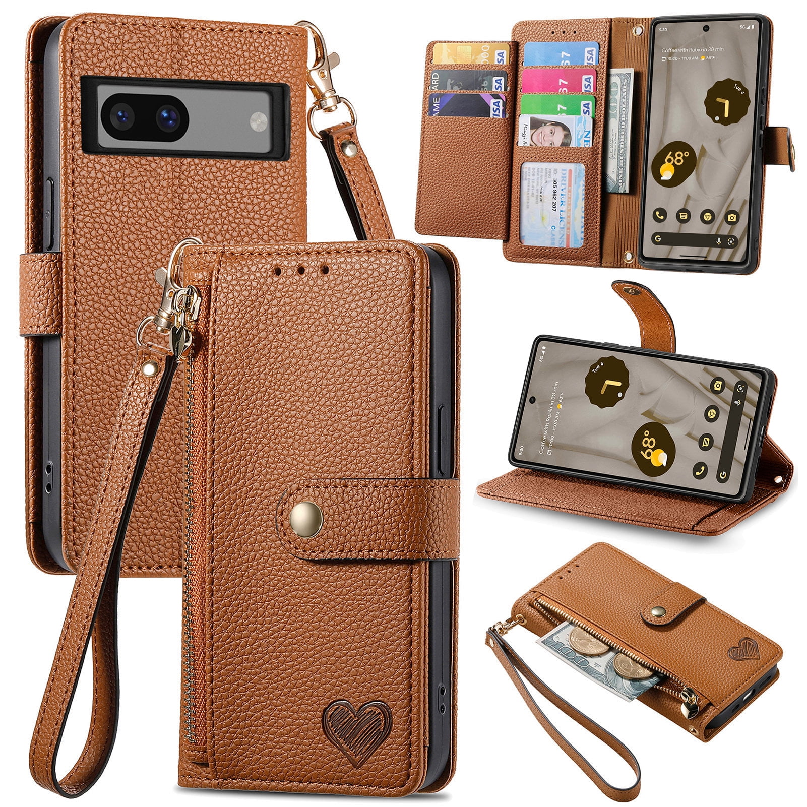 For Google Pixel 8 Pro Case,Decase Premium Leather Zipper Wallet Case ...
