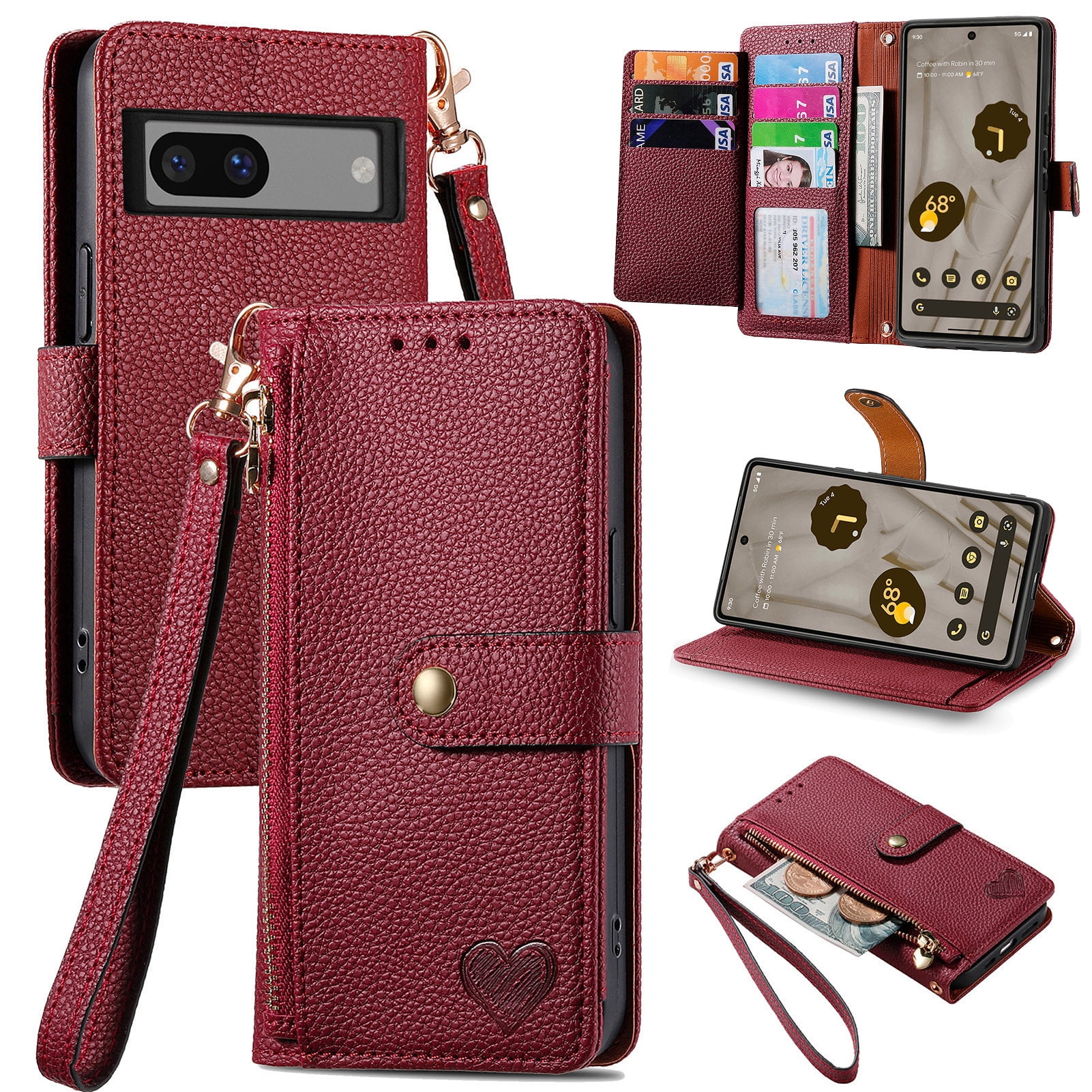 For Google Pixel 8 Pro Case,Decase Premium Leather Zipper Wallet Case ...