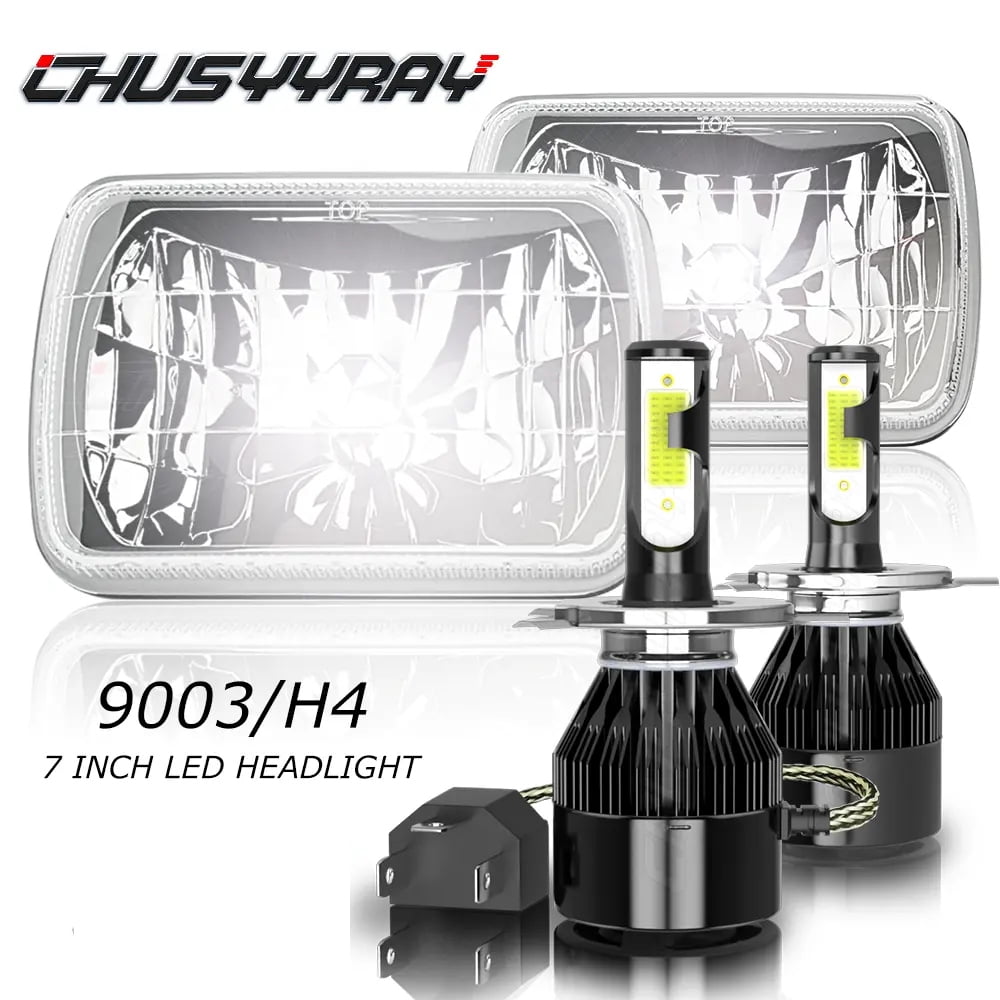 For H6054 Dodge D150 D250 D350 Pair 5x7" 7x6" Chrome LED Headlight Hi ...