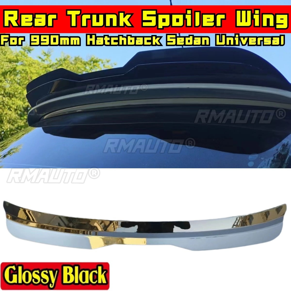 For Hatchback Sedan 990mm Universal Roof Spoiler Glossy Black Car Rear ...