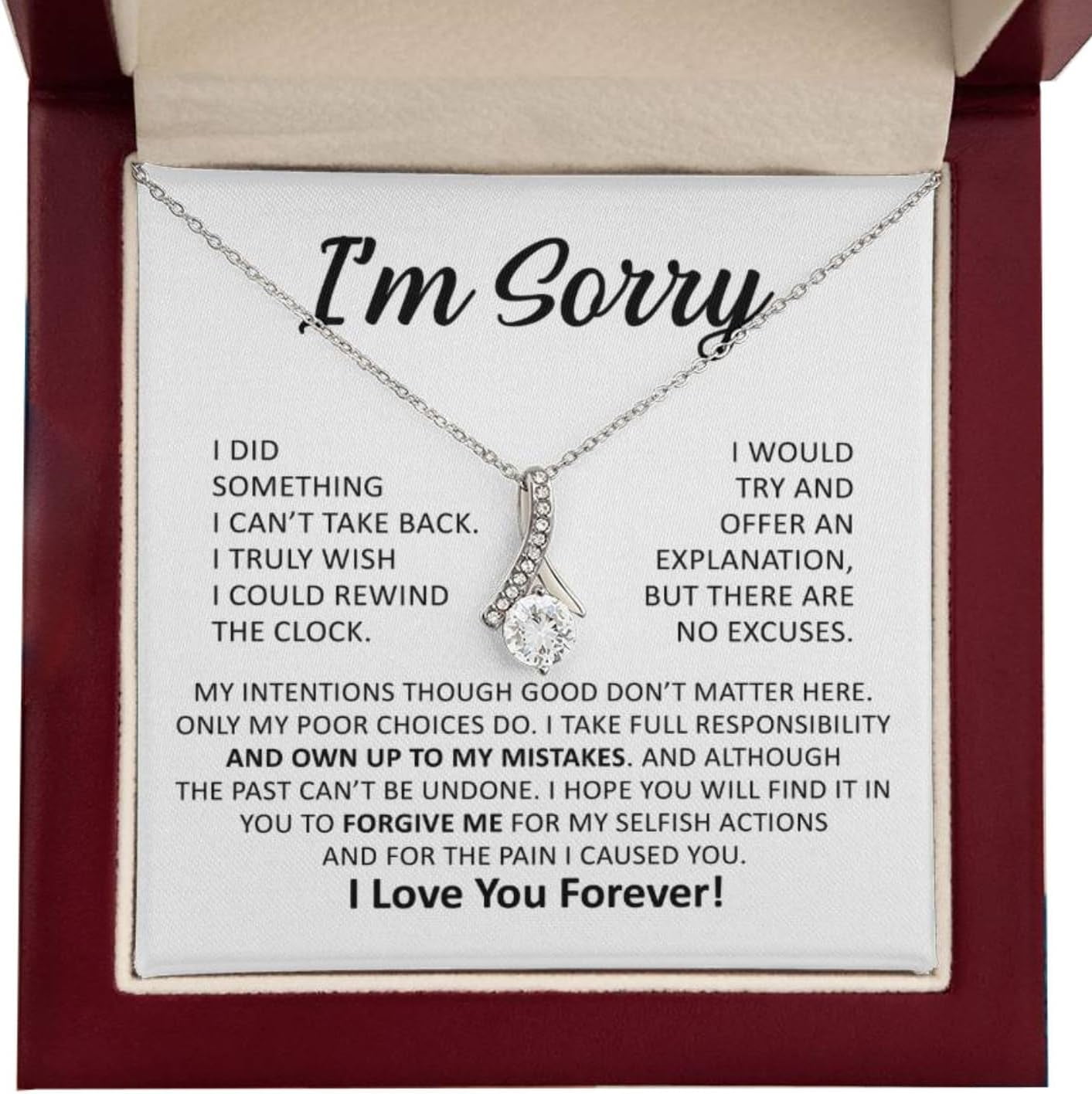 For Her Apology Gifts Necklac Im Sorry Forgive Me Necklace with Message ...