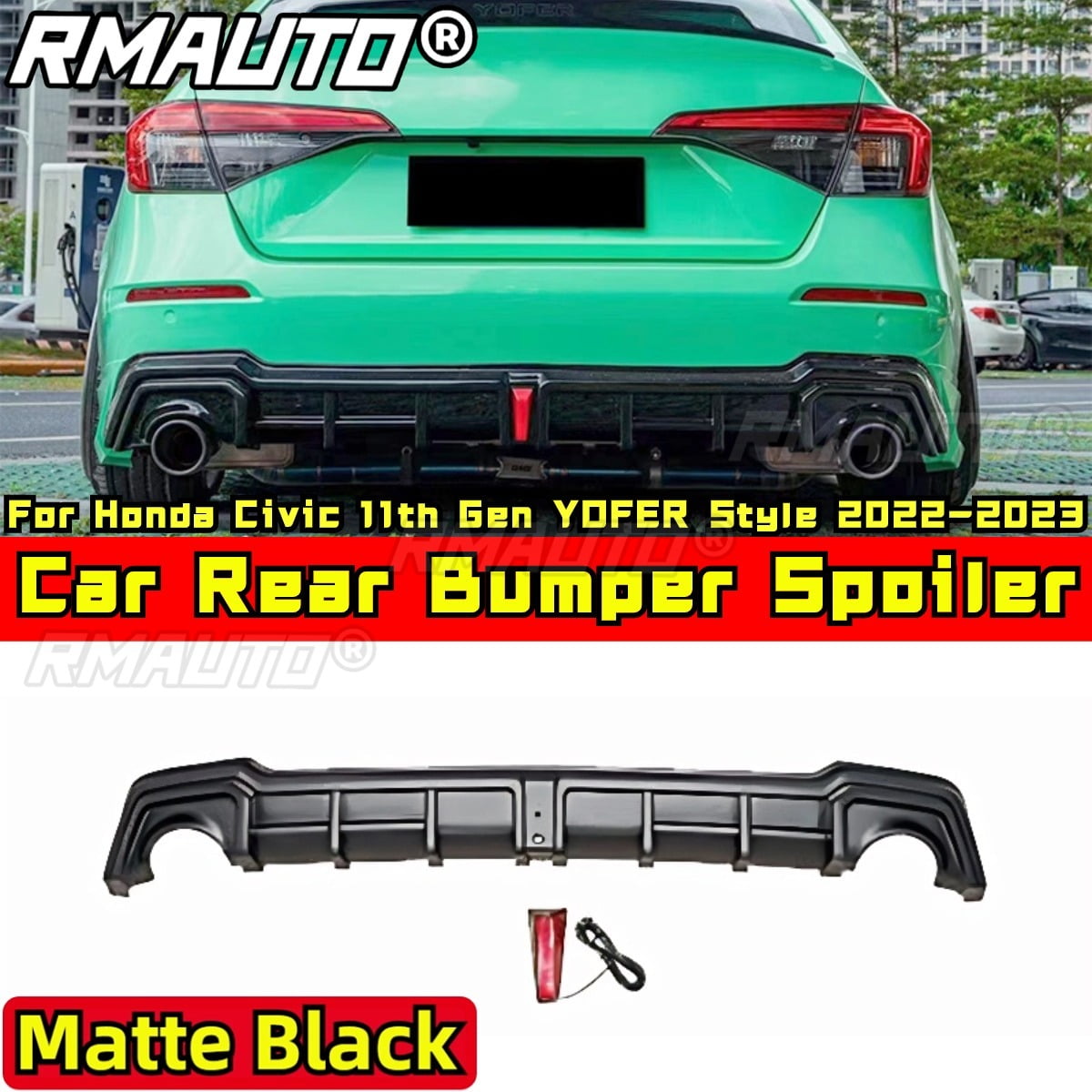 For Honda Civic 11th Gen 2022-2023 Body Kit Rear Bumper Splitter Matte ...