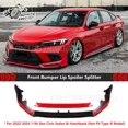 For Honda Civic 2022-2024 Yofer V3 Style Red + Black Front Bumper Lip ...