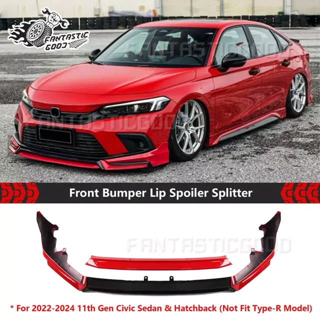 For Honda Civic 2022-2024 Yofer V3 Style Red + Black Front Bumper Lip ...