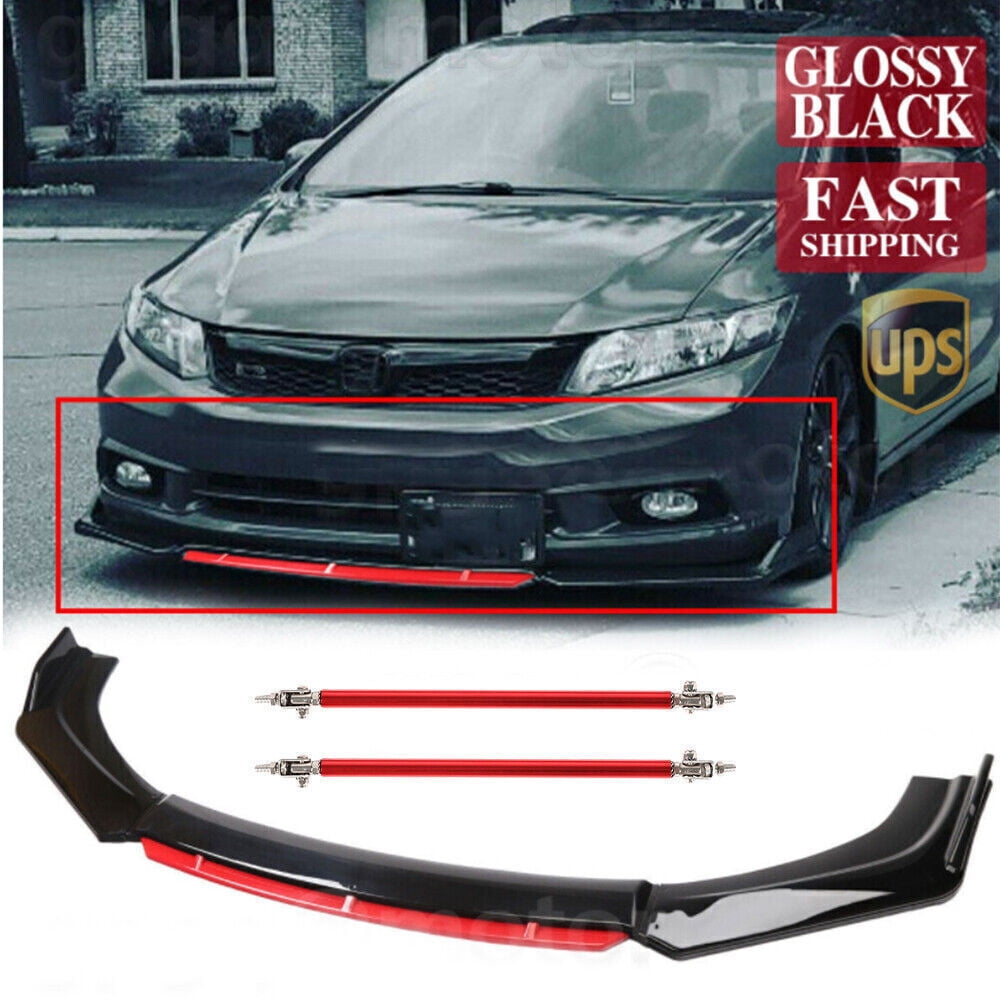 For Honda Civic Sedan Coupe Glossy Black Front Bumper Lip Splitter Chin Spoiler - Walmart.com