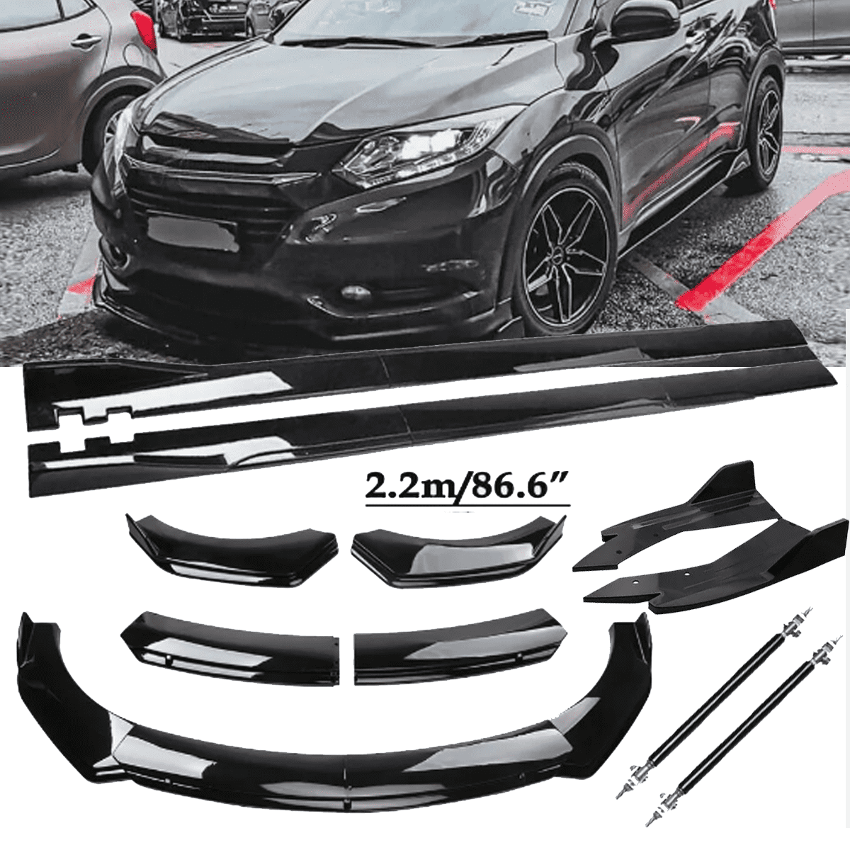 For Honda HRV HR-V Gloss Front Bumper Lip Splitter Diffuser Side Skirts ...