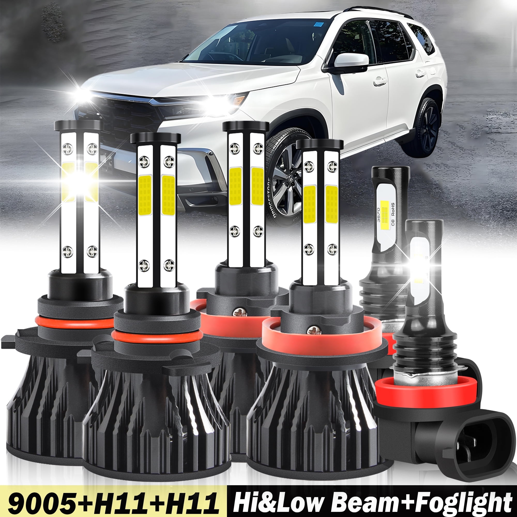 9005/HB3 High Beam & H11 Low Beam LED Headlights & Fog Lights 6pcs for ...