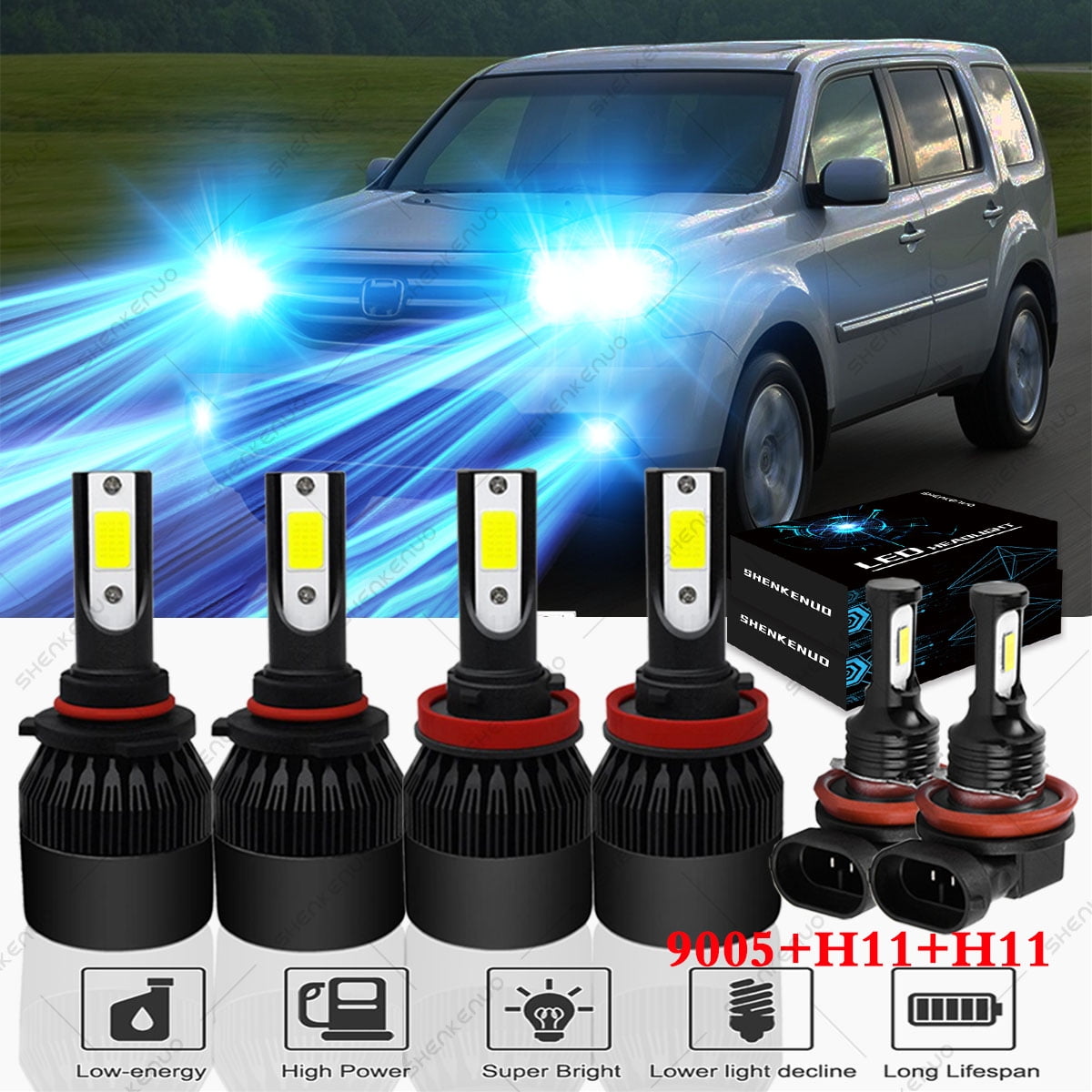 Honda Pilot 2006-2018 LED Headlight Bulbs, 8000K, 9005 H11 High/Low+Fog ...