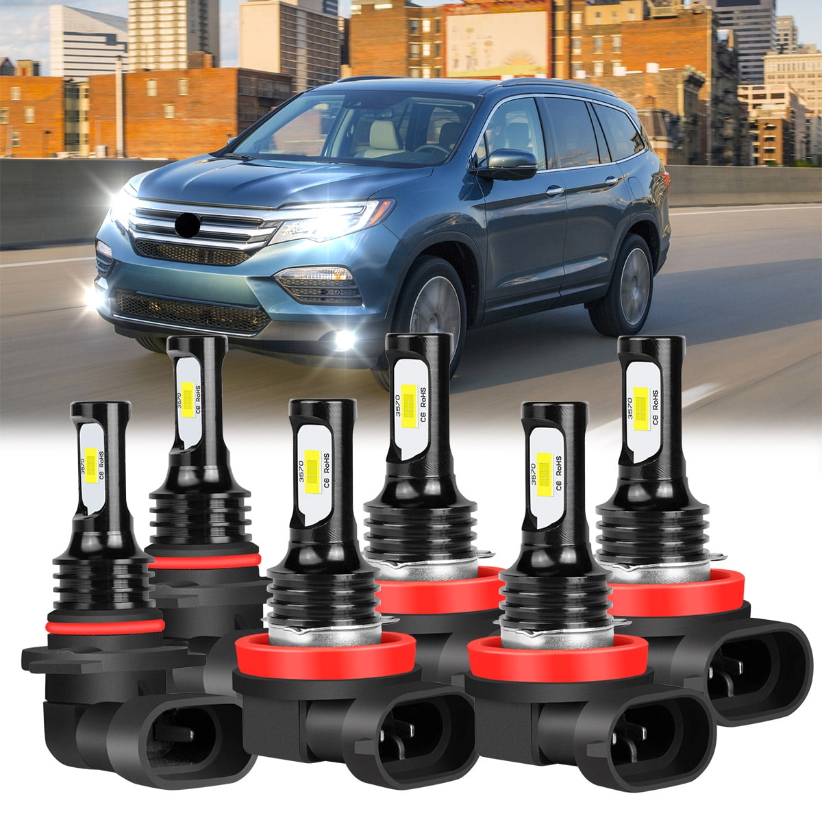 Honda Pilot 2006-2018 LED Headlight Bulbs 9005 H11 High/Low Beam, Fog ...