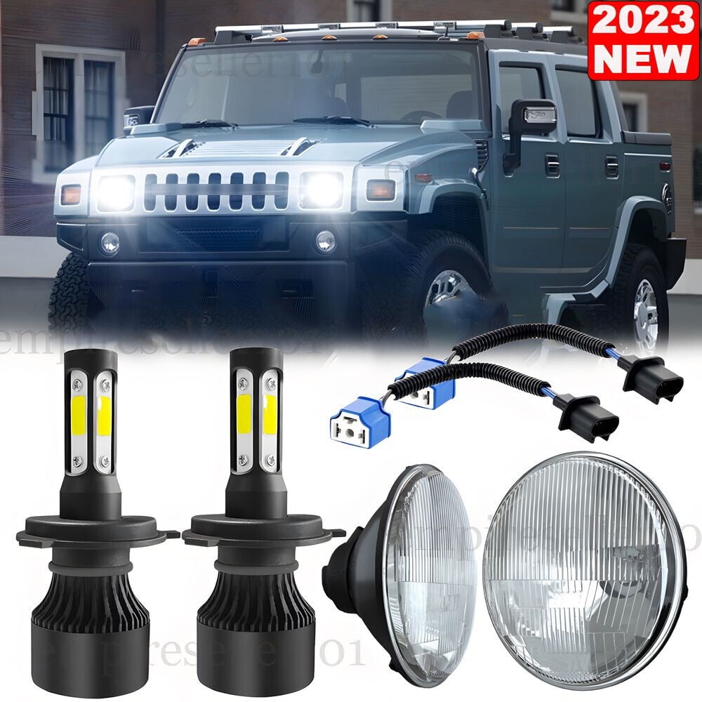 For Hummer H2 2003-2009 Pair DOT 7 inch Round LED Headlights DRL High ...