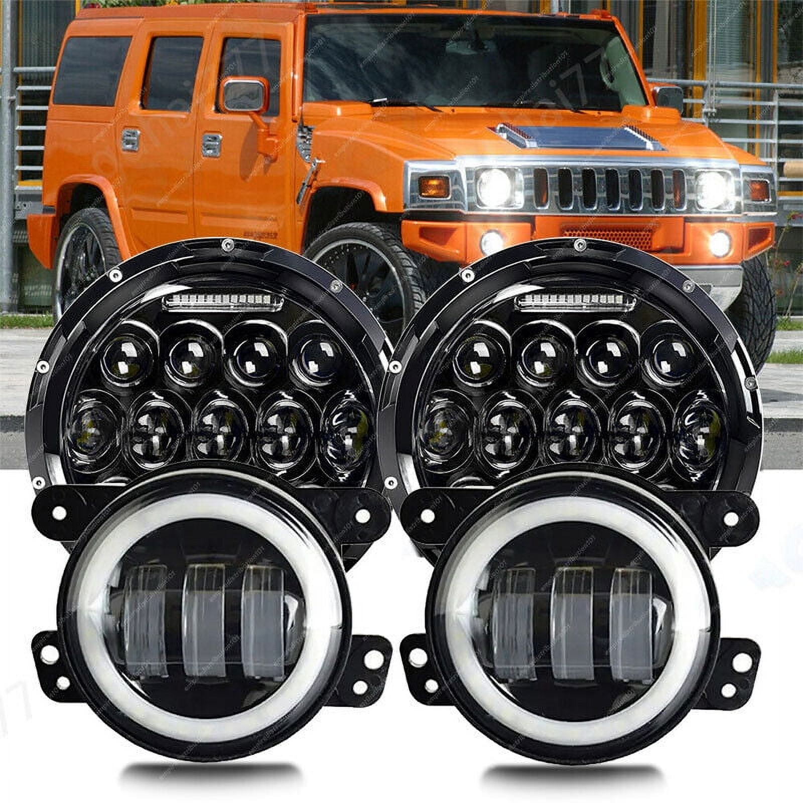 For Hummer H2 H3T 06-10 7" INCH Halo LED Headlight DRL & 4" Fog Lights ...