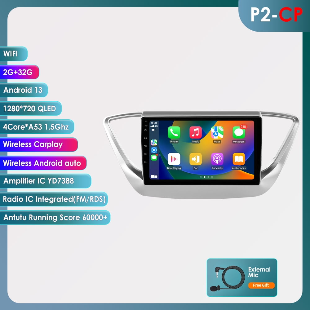 For Hyundai Solaris 2 Verna 2017 2018 2019 2020 Android 13 Apple Carplay Bluetooth 2+32GB Wifi ...