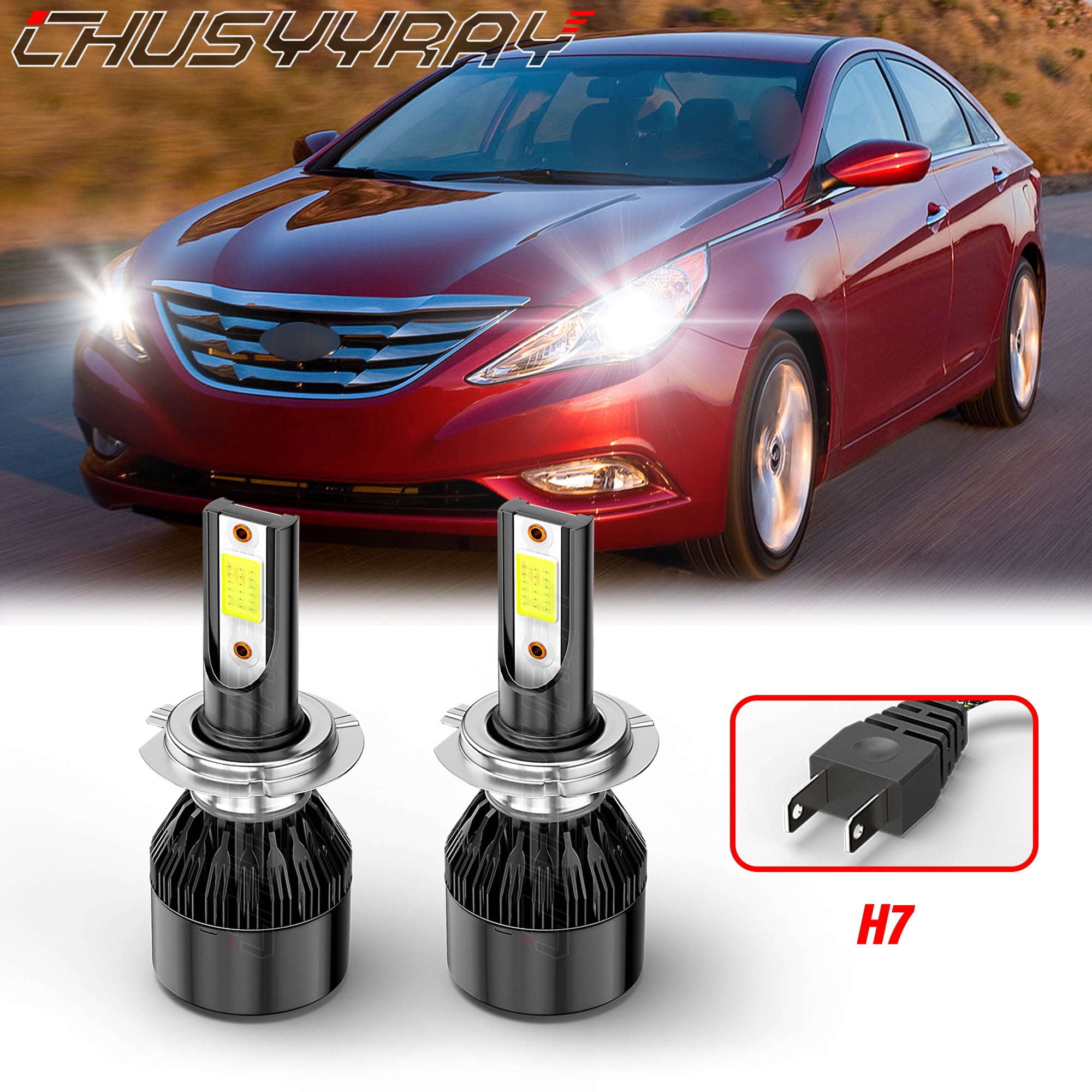 For Hyundai Sonata 2011 2012 2013 2014 - 2x H7 LED Headlight High/Low ...