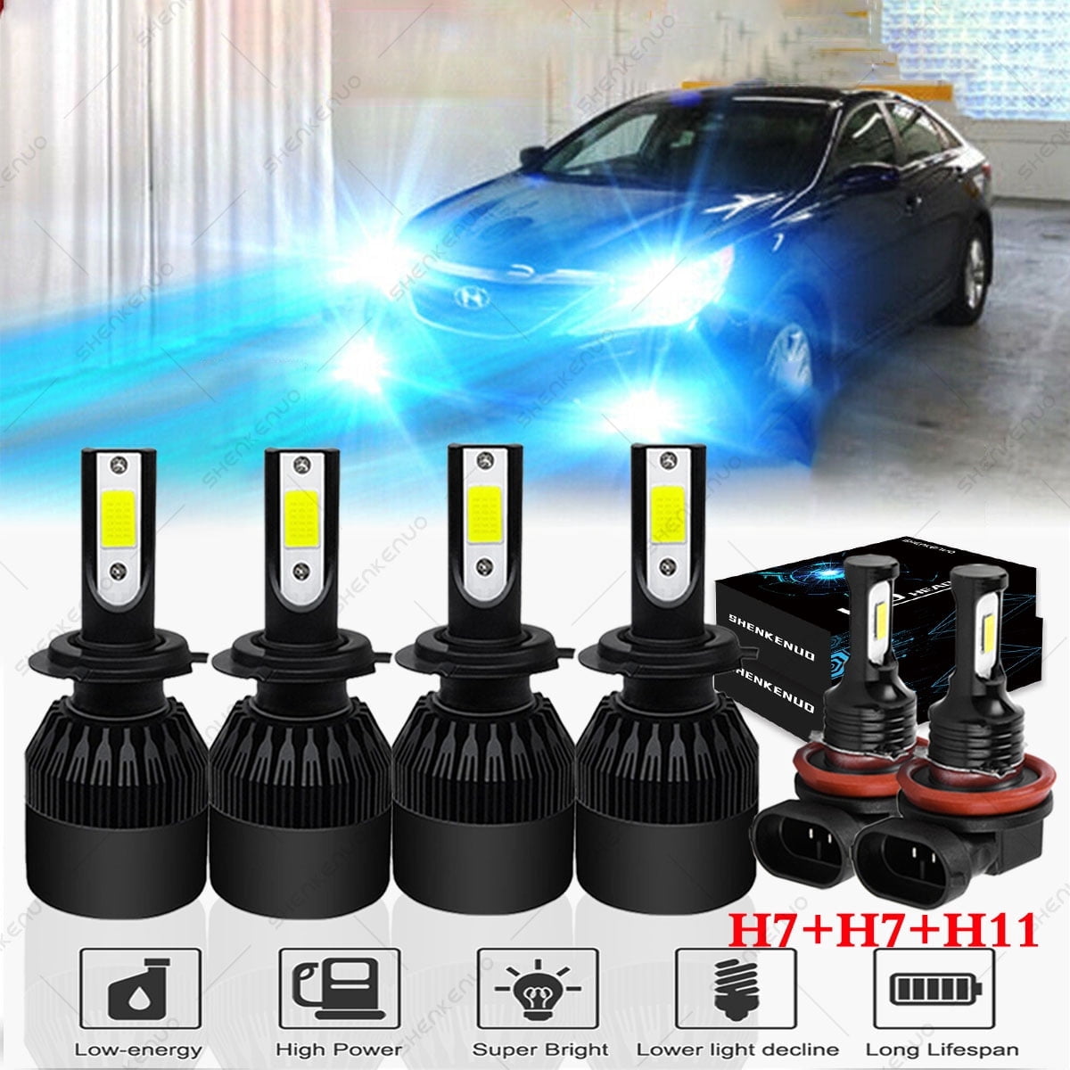 For Hyundai Sonata 2011-2014 8000K Ice Blue Headlights H7 LED High Beam ...