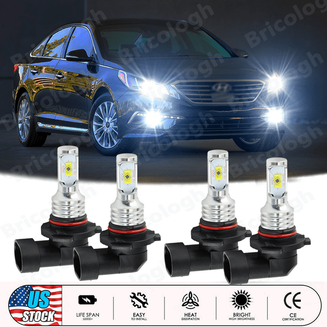 Hyundai Sonata 2015-2019 - 4PC 6000K LED Headlight High/Low Beam Bulbs, IP68 Rated, 80W, 3570 ...