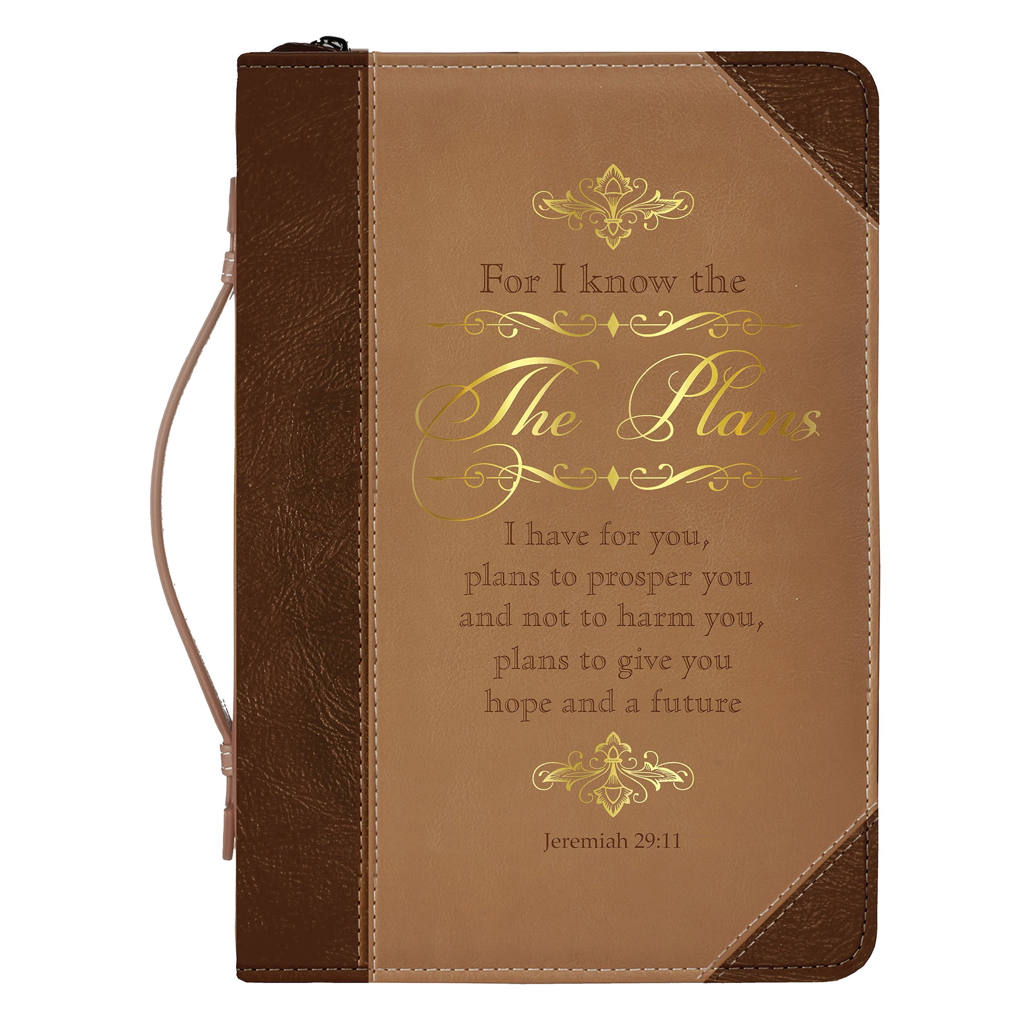 For I Know The Plans Brown and Gold Tone Large Faux Leather Bible Cover ...