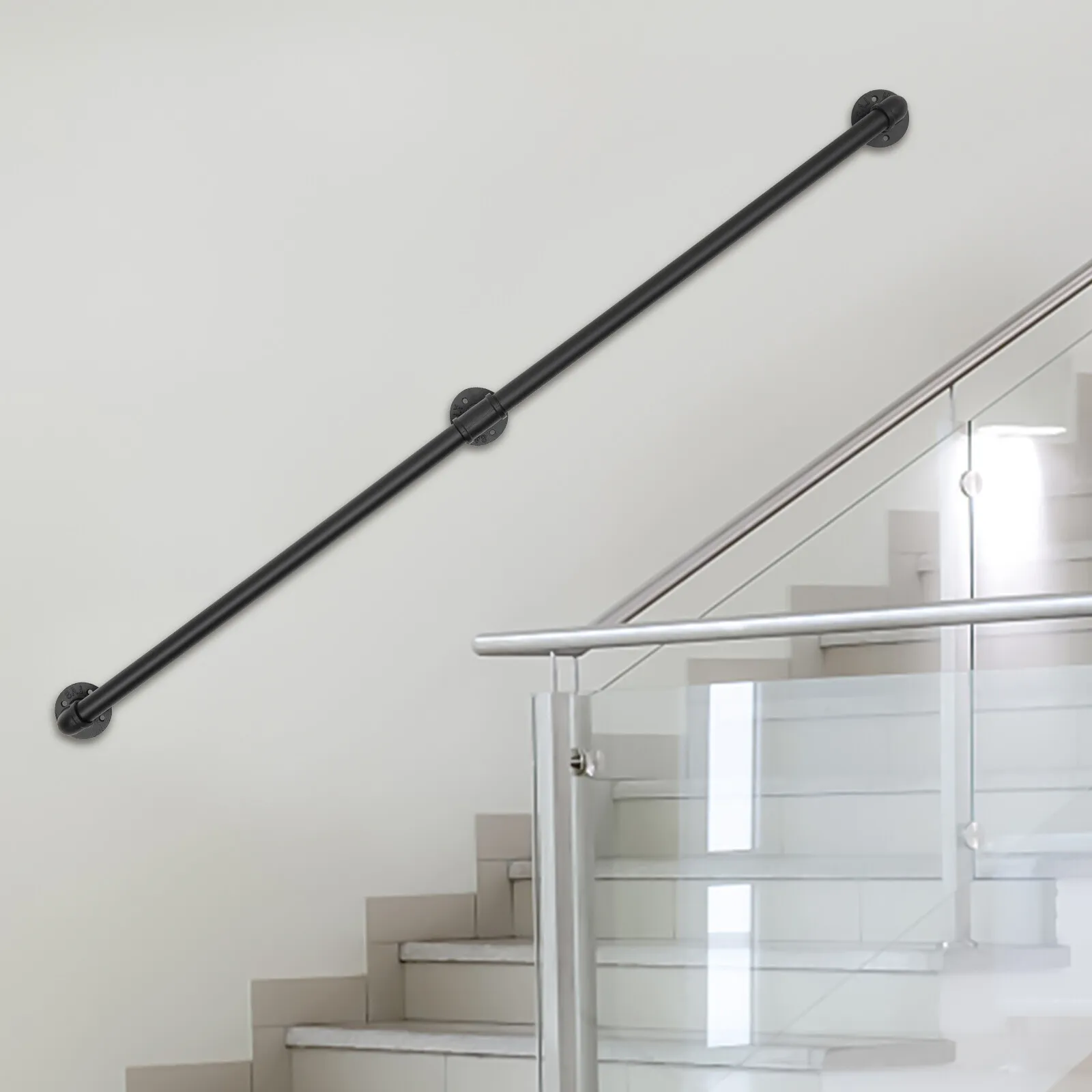 For In/Outdoor Black Modern Handrail 5FT Stair Railing Wall-mounted ...