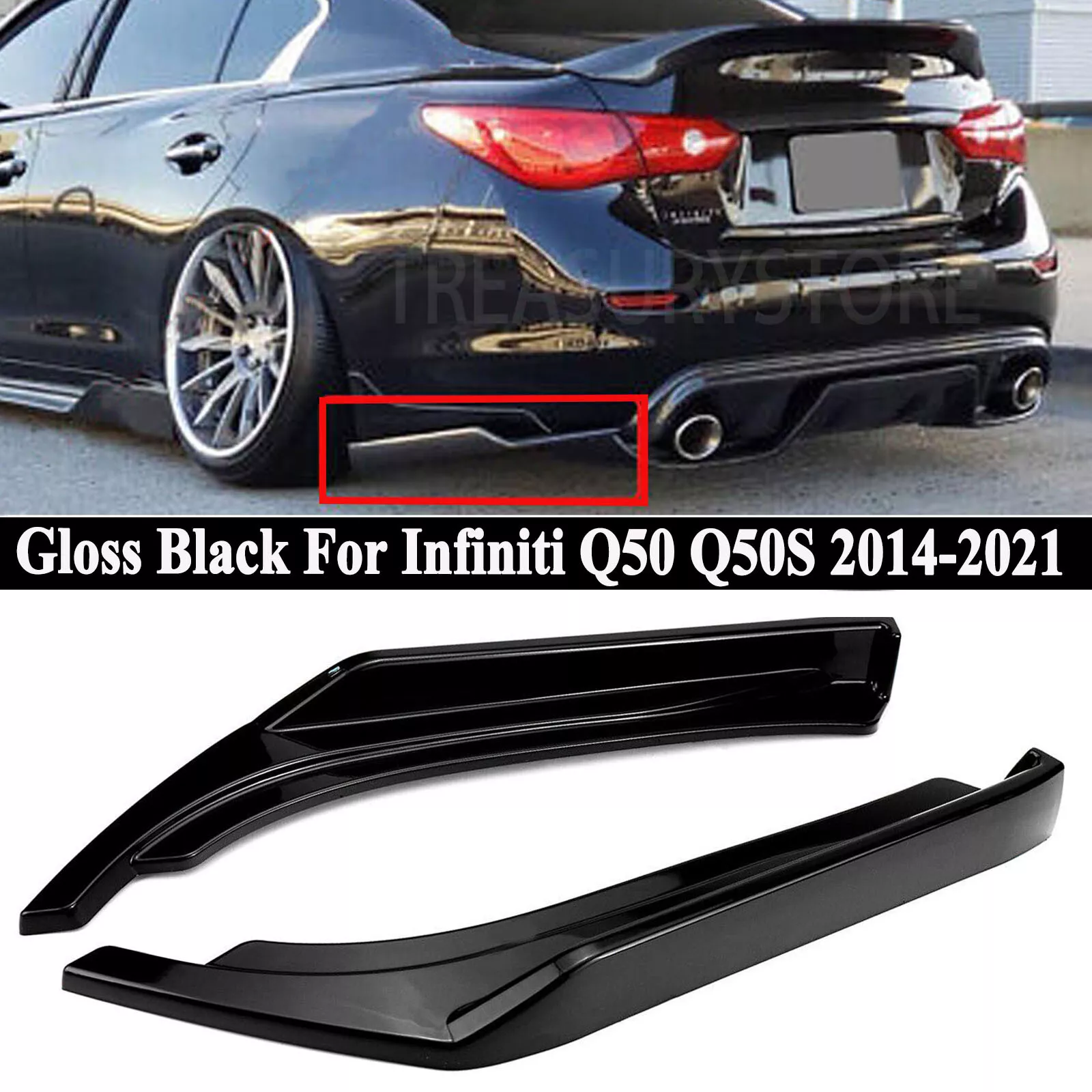 For Infiniti Q50 Q50S 2014-2021 Glossy Rear Bumper Side Corner Spat ...